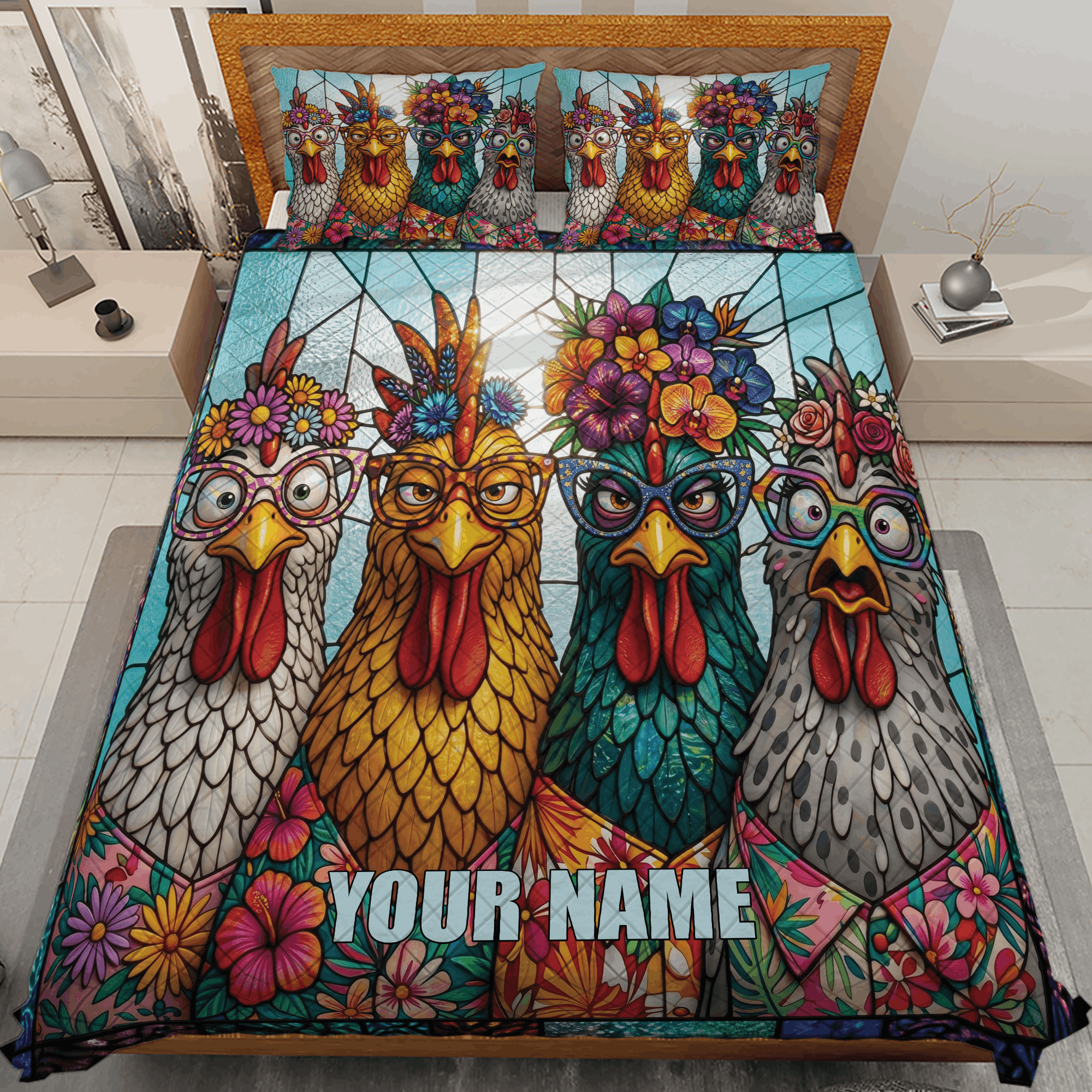 Lotusprint LLC Personalized Funny Chicken Quilt Bedding Set, Farmhouse ...