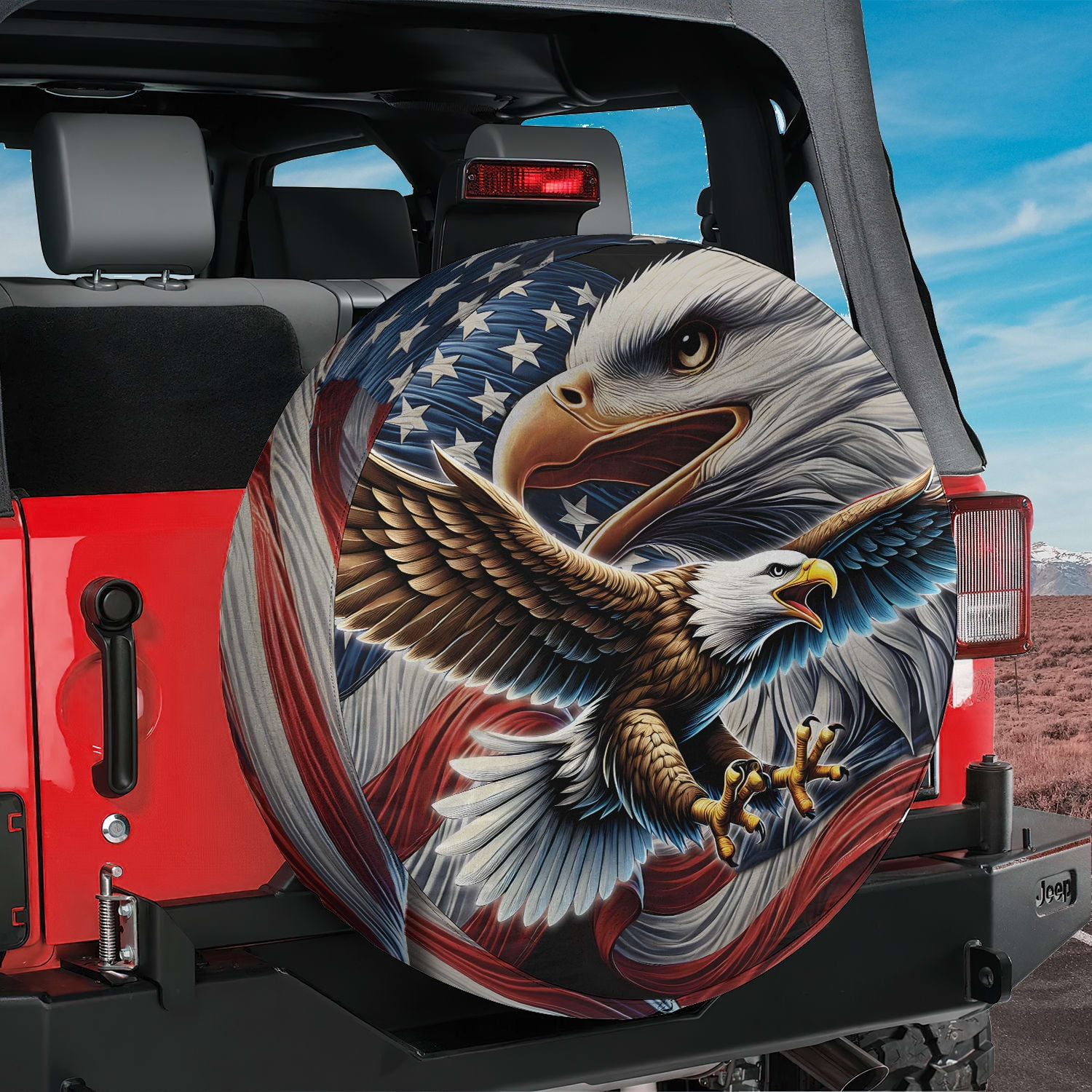 Lotusprinthandmade 3D America Flag Eagle Spare Tire Cover Without ...