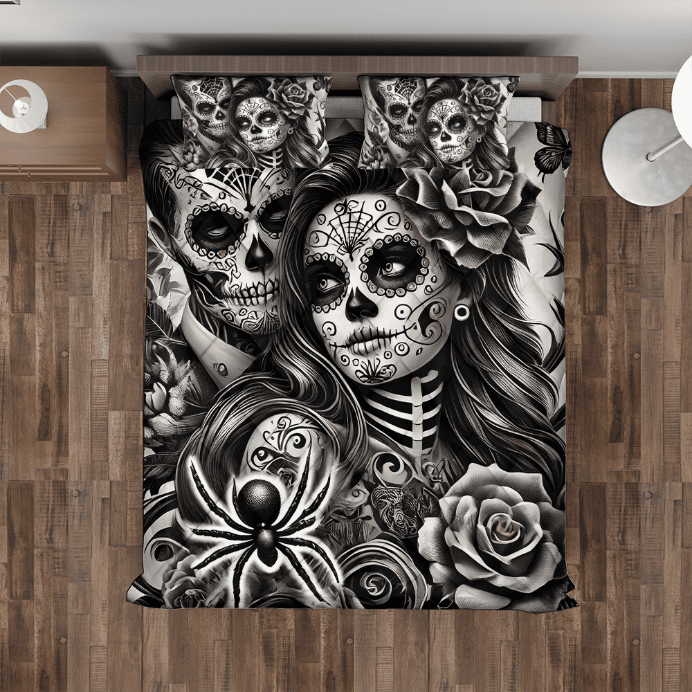 Lotusprinthandmade 3D Horror Gothic Skeleton Skull Couple Quilt Bedding ...