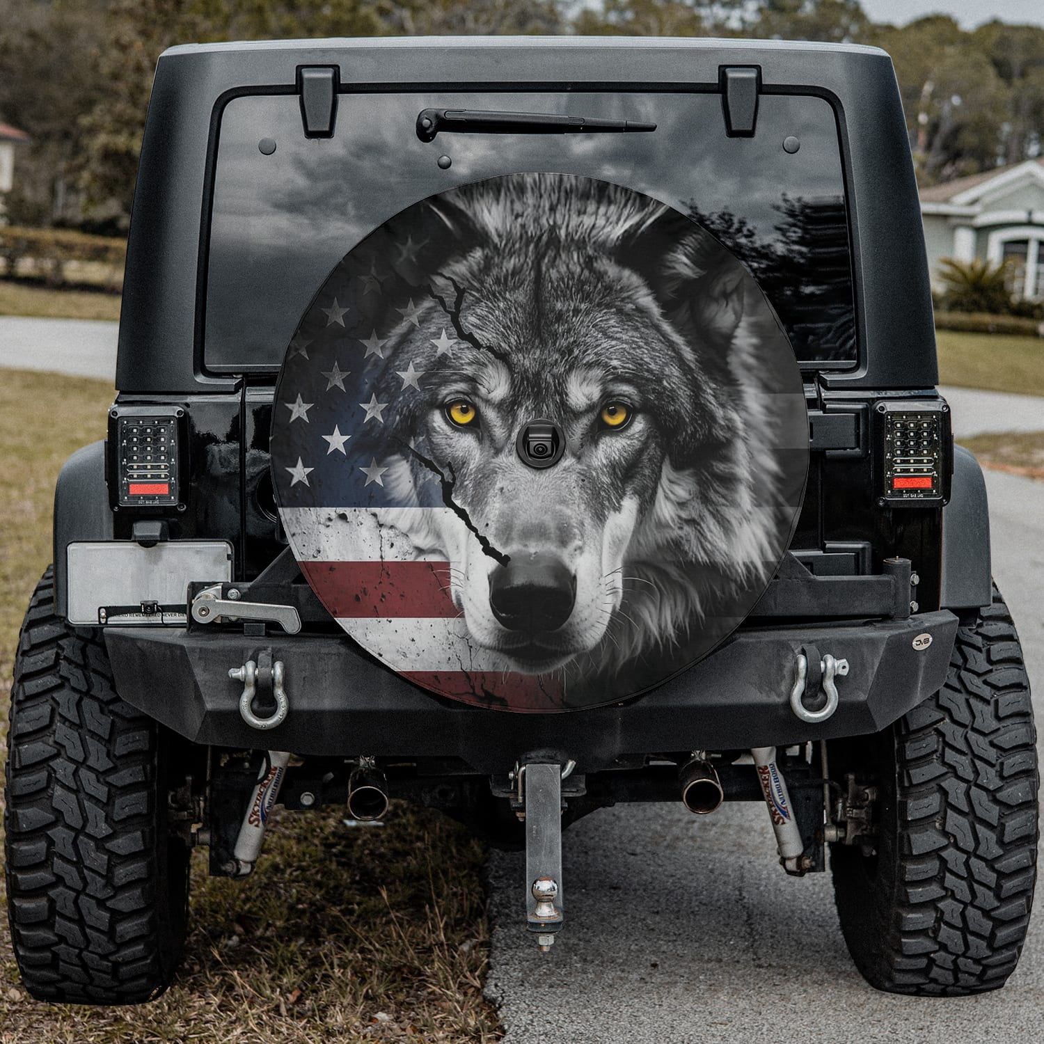 Lotusprinthandmade 3D US Wolf America Flag Spare Tire Cover With Backup ...