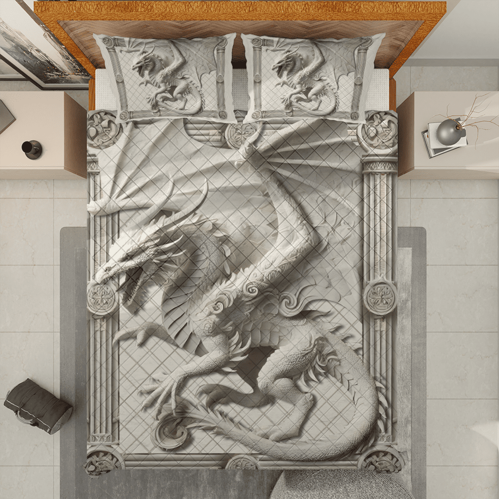 Lotusprinthandmade 3D White Dragon Lovers Quilt Bedding Set (White ...