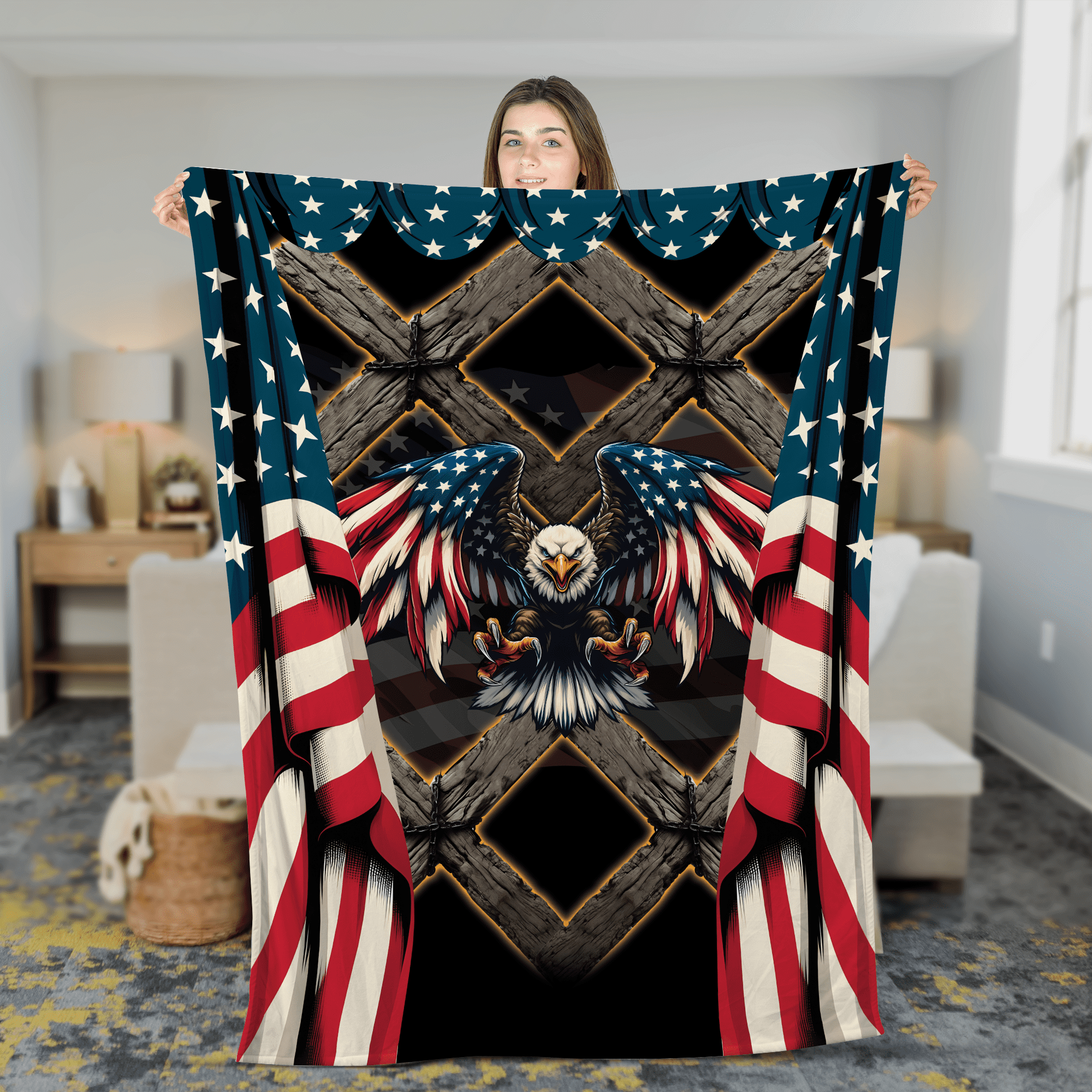 Lotusprinthandmade America Eagle Patriotic Fleece Blanket 2 Sizes (Made ...