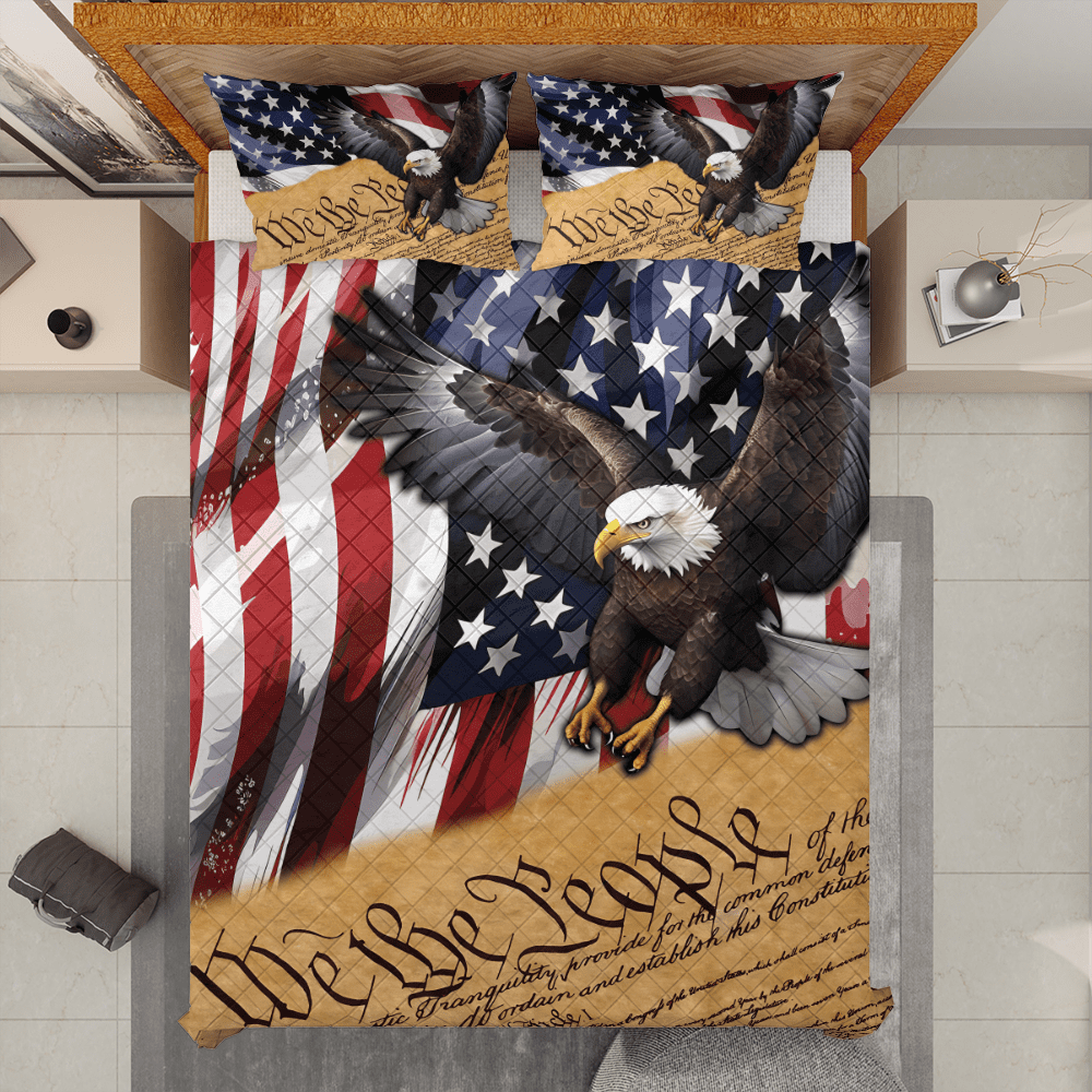 Lotusprinthandmade America Eagle Patriotic Quilt Bedding Set (White ...