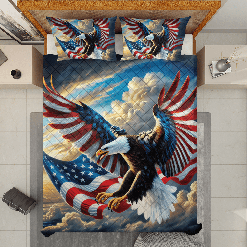 Lotusprinthandmade America Eagle Patriotic Quilt Bedding Set (White ...