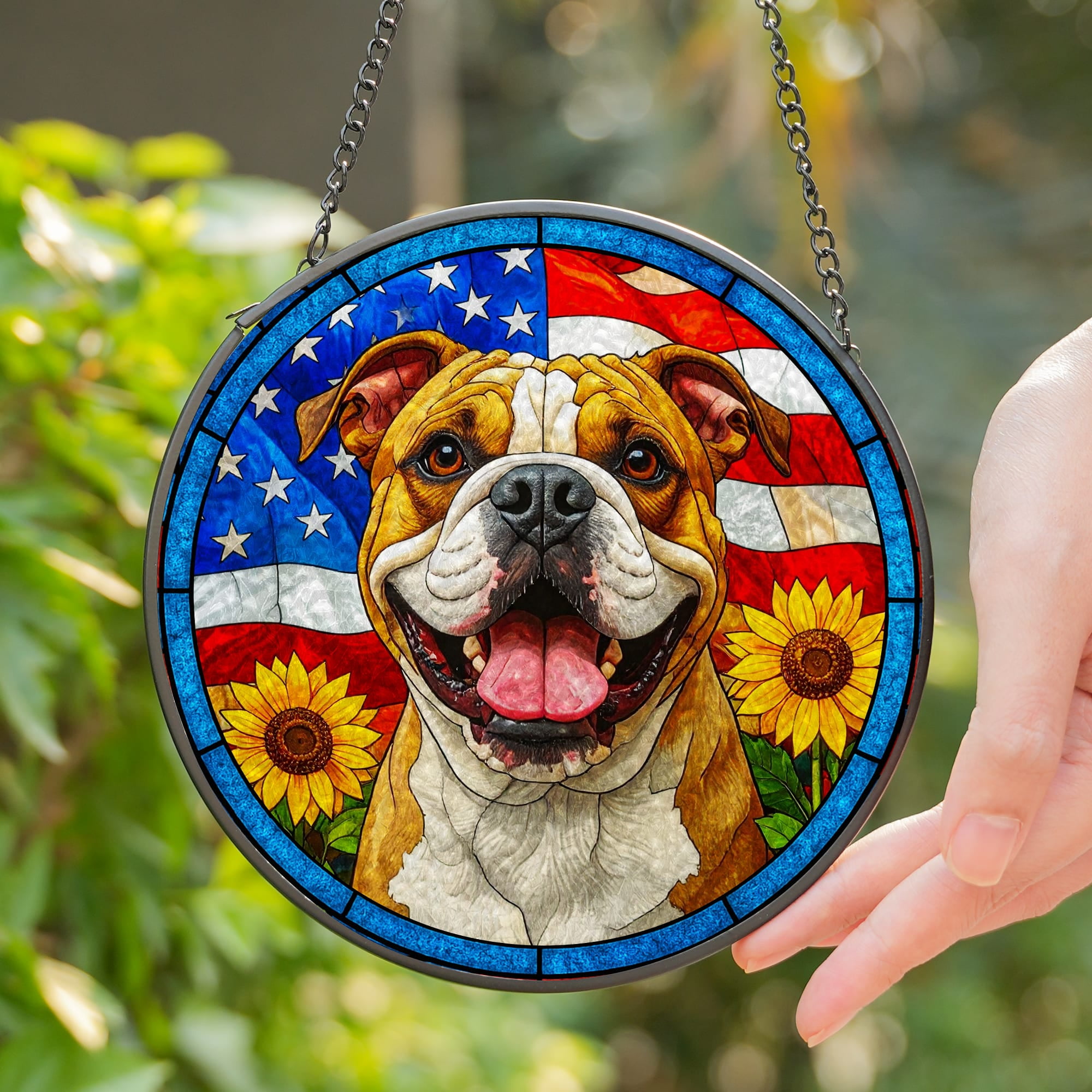 Lotusprinthandmade America Flag Bulldog Patriotic Stained Glass ...