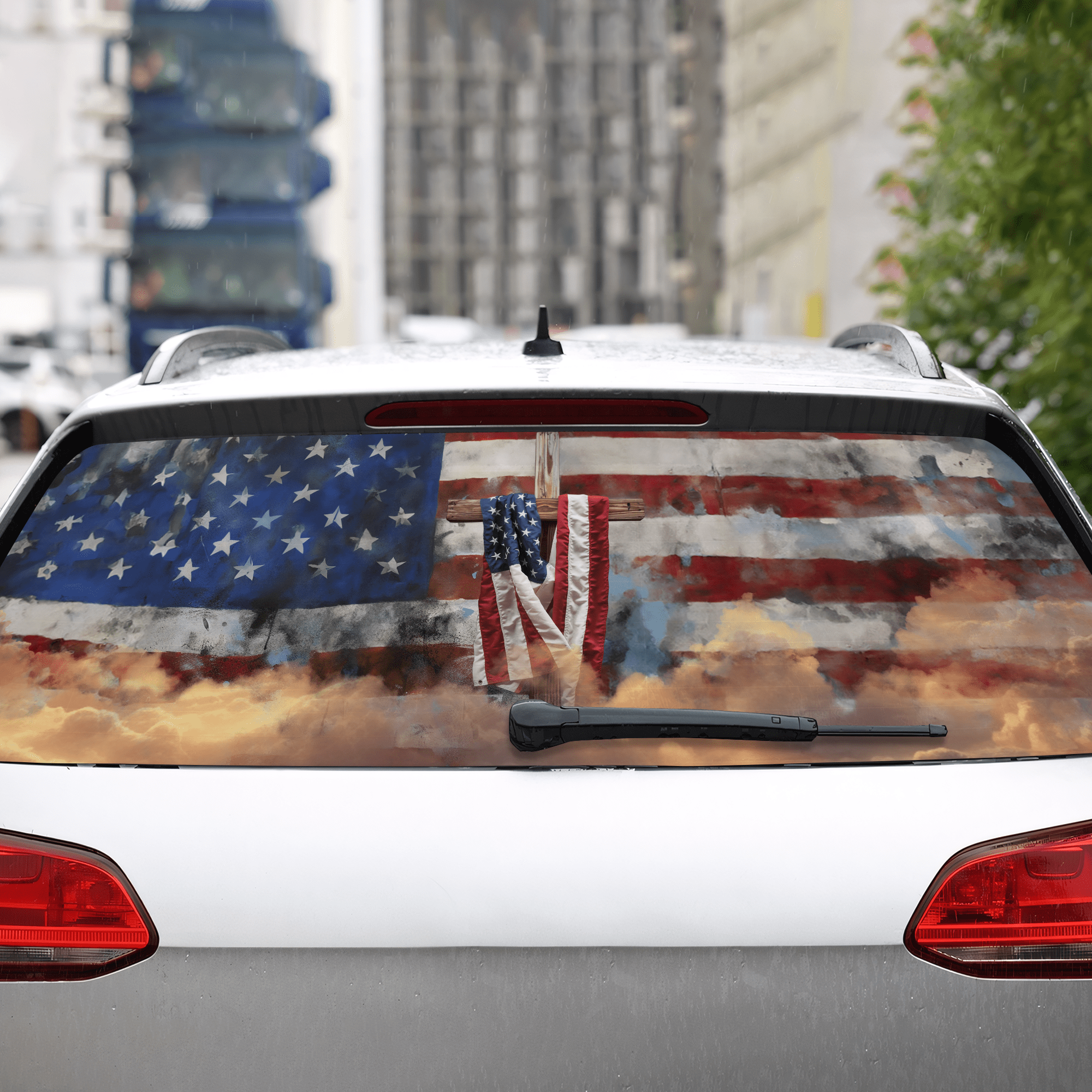 Lotusprinthandmade America Flag Christian Cross Rear Window Car Decal 3 ...