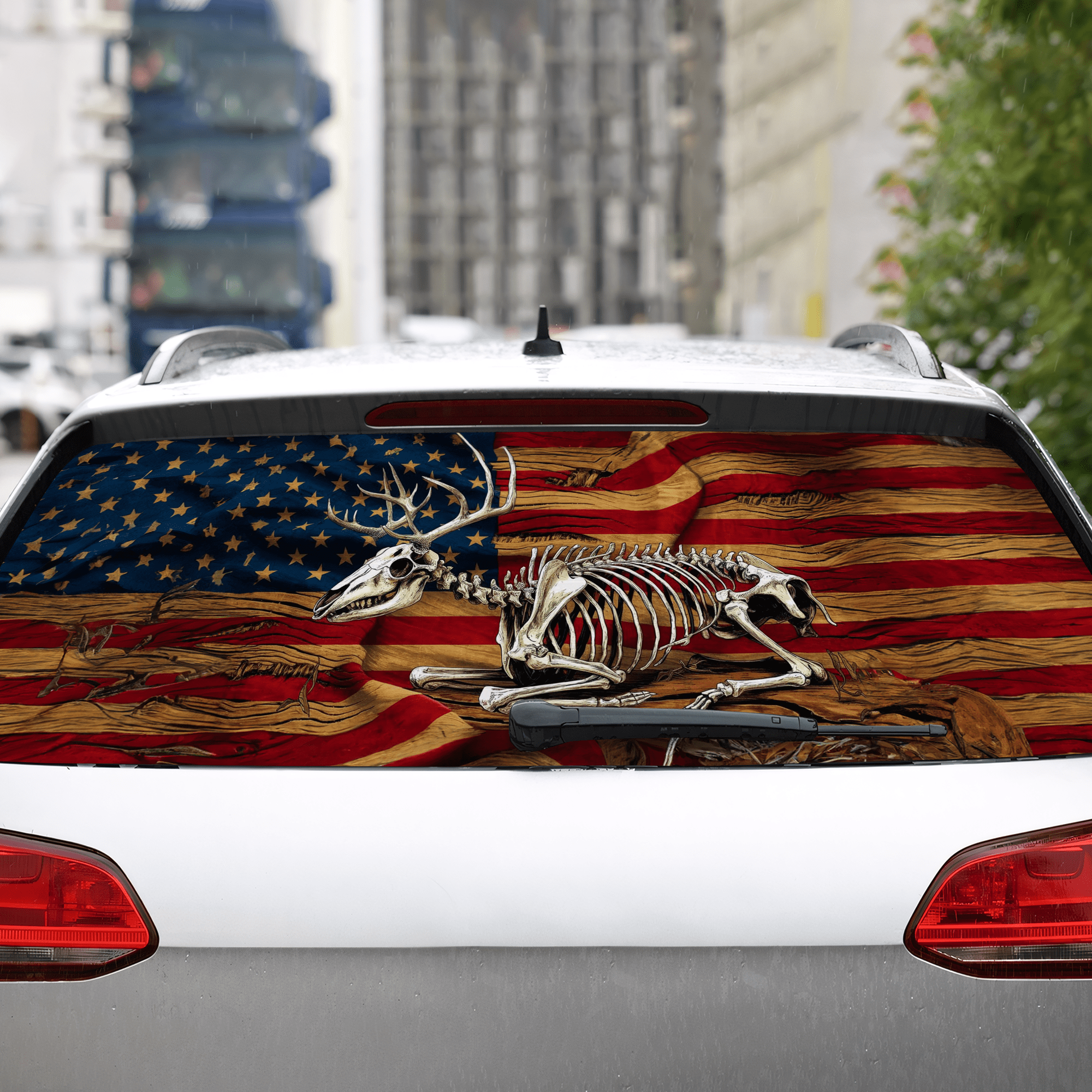 Lotusprinthandmade America Flag Deer Skull Halloween Rear Window Car ...