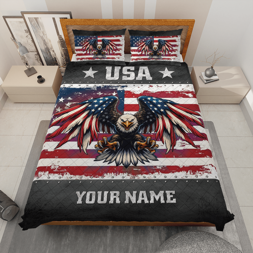 Lotusprinthandmade America Flag Eagle Patriotic Quilt Bedding Set ...