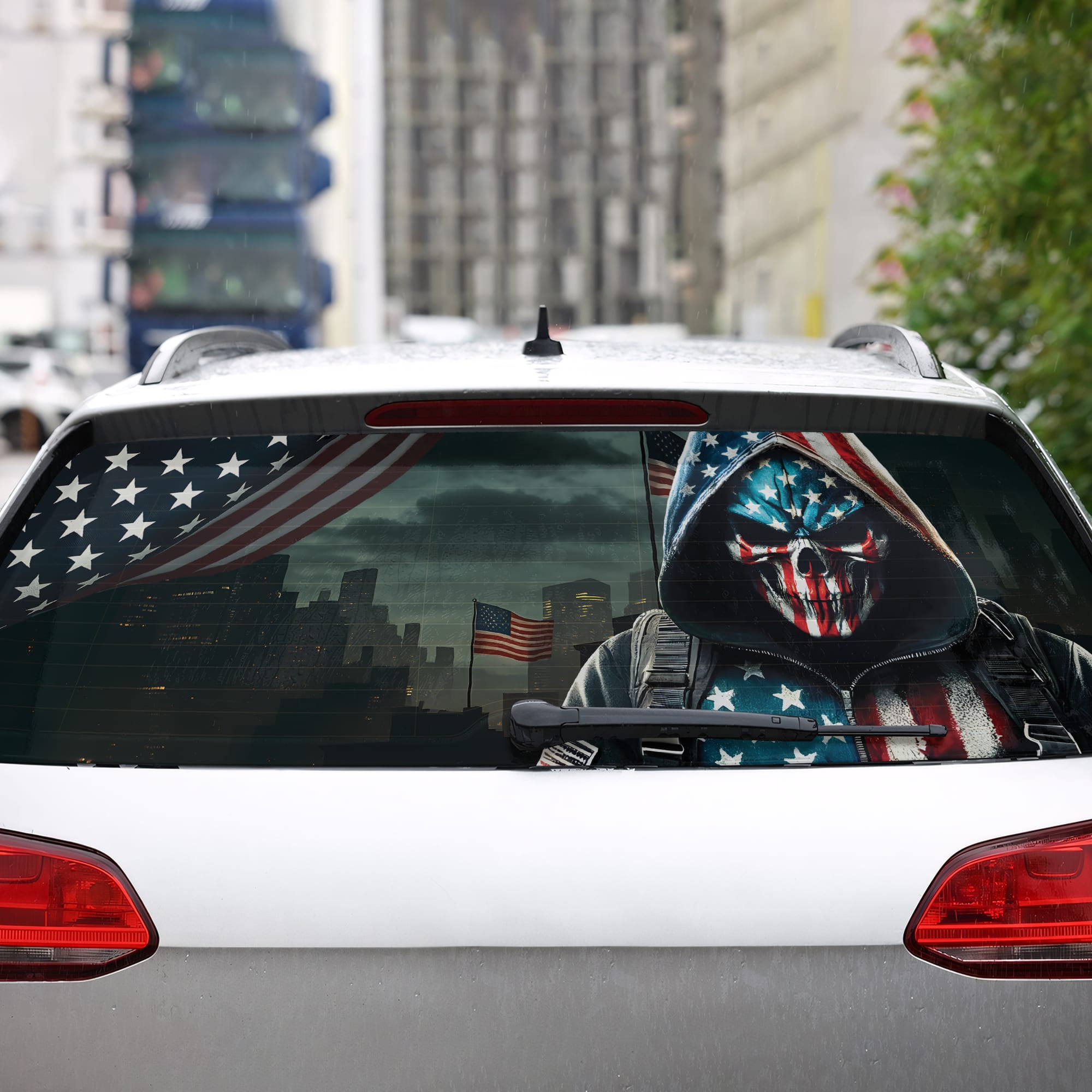Lotusprinthandmade America Flag Skull Skeleton Rear Window Car Decal 3 ...