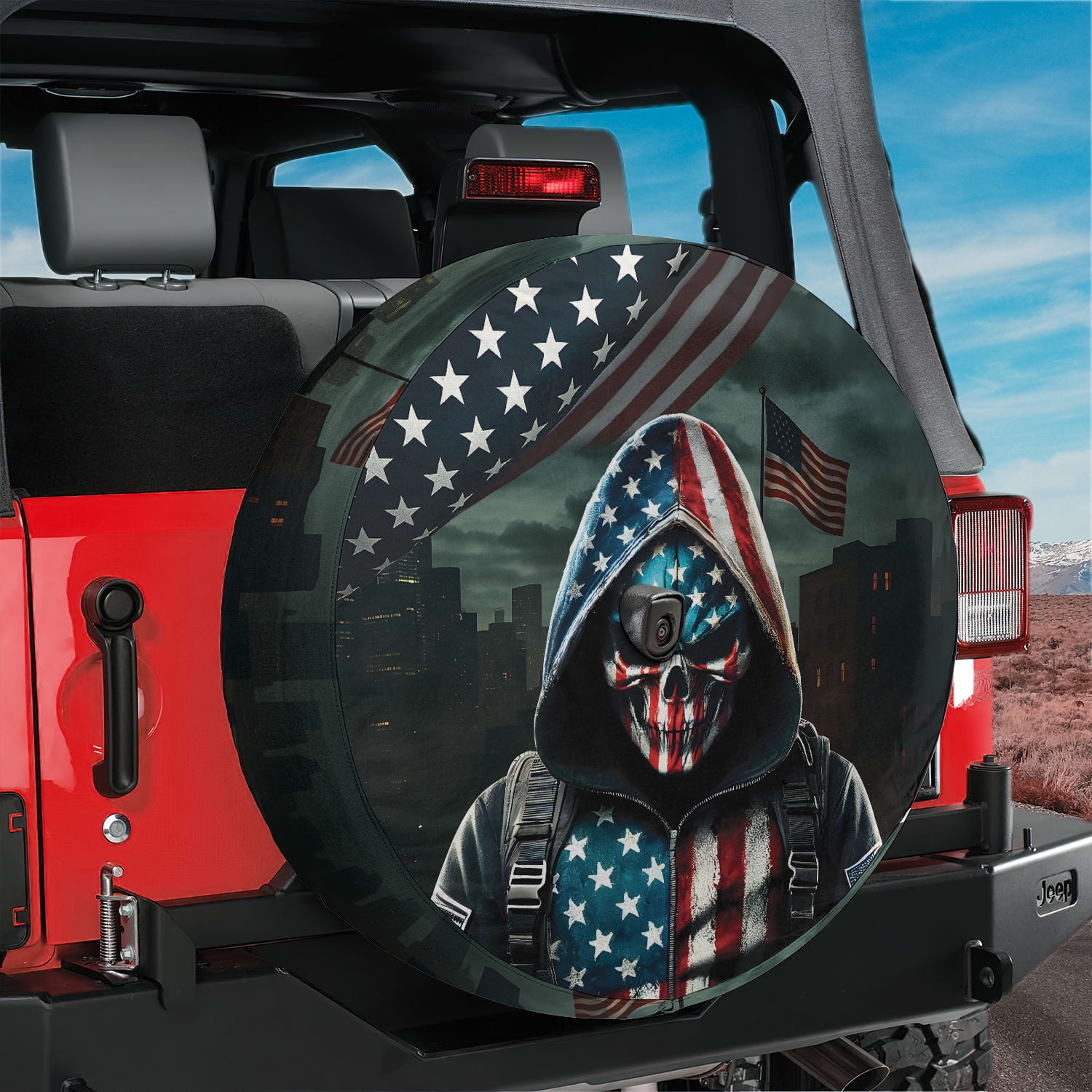 Lotusprinthandmade America Flag Skull Skeleton Spare Tire Cover With ...