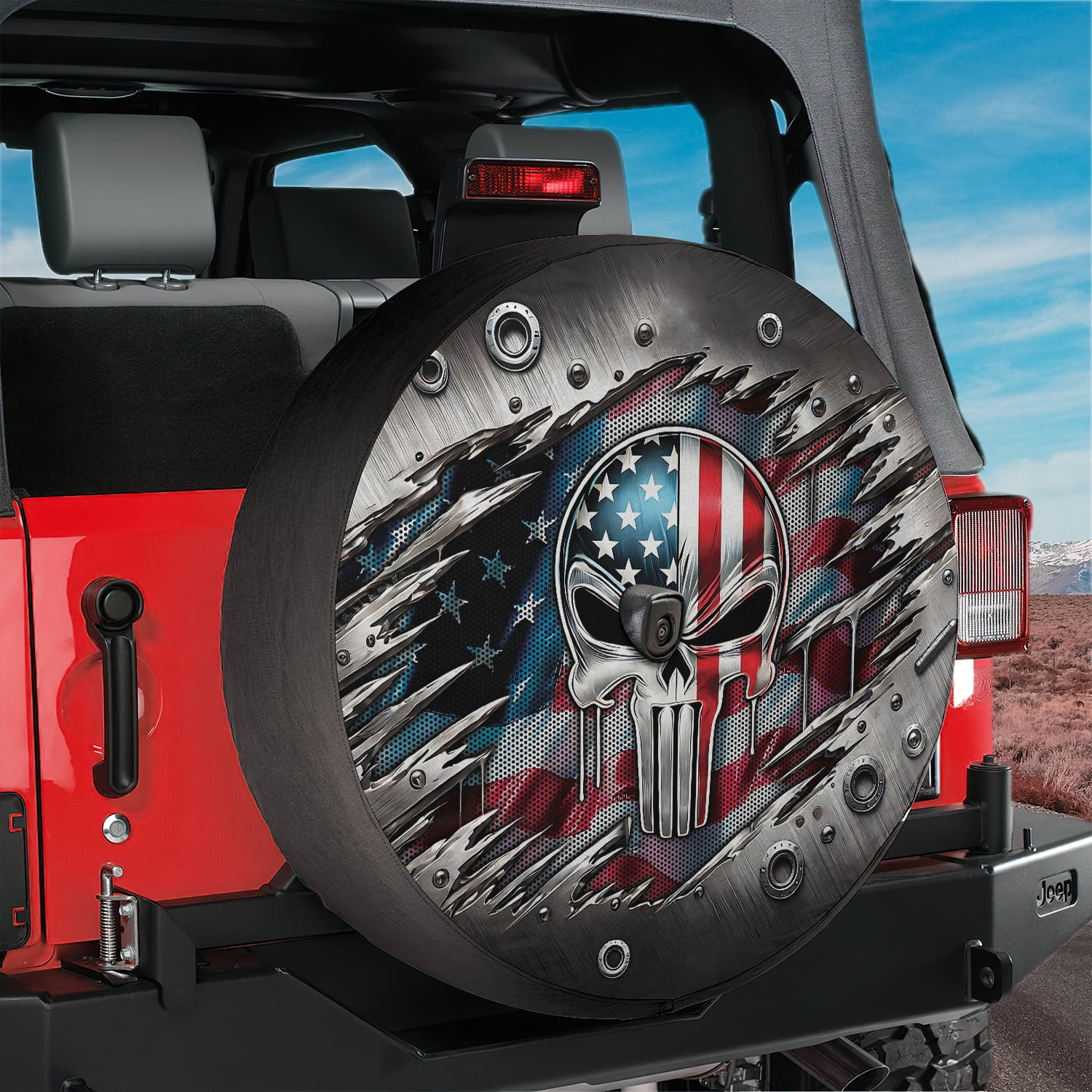 Lotusprinthandmade America Flag Skull Skeleton Spare Tire Cover With ...