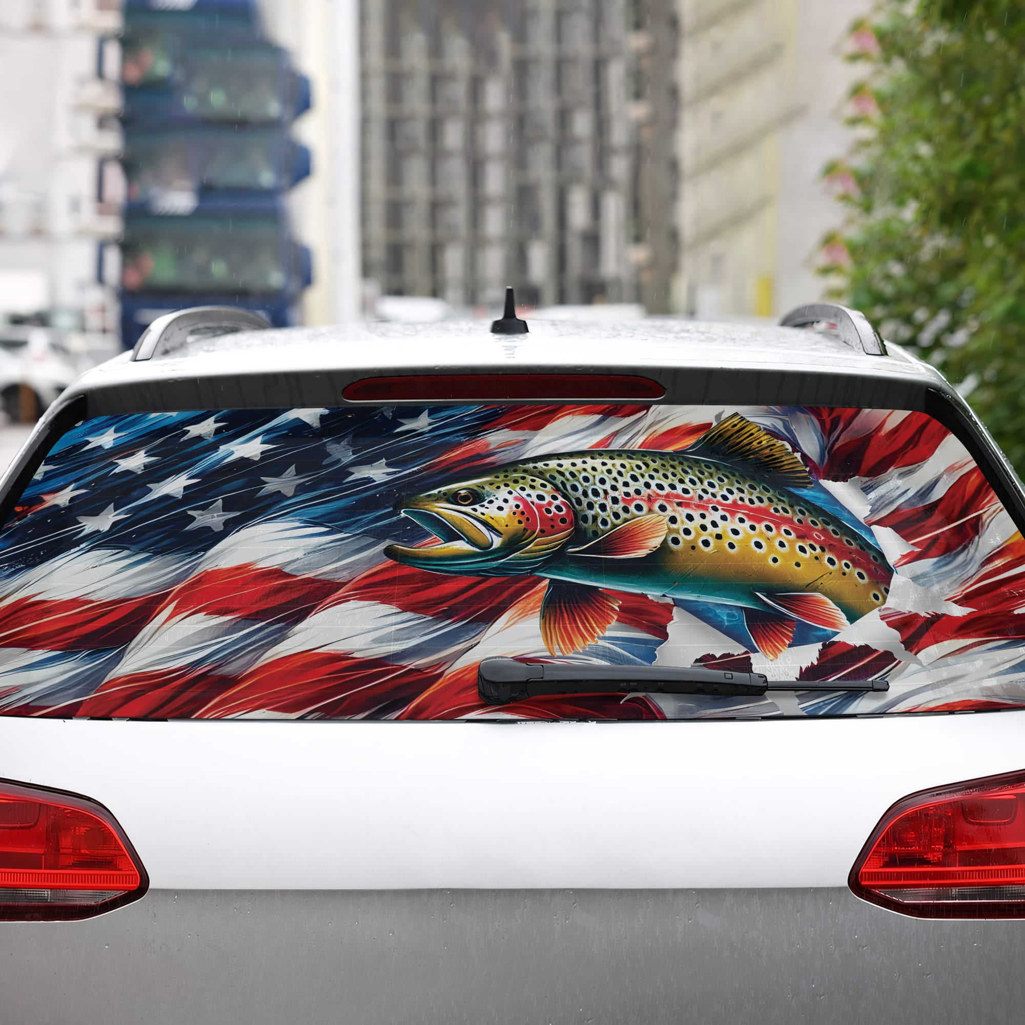 Lotusprinthandmade America Flag Trout Hunting Rear Window Car Decal 3 ...