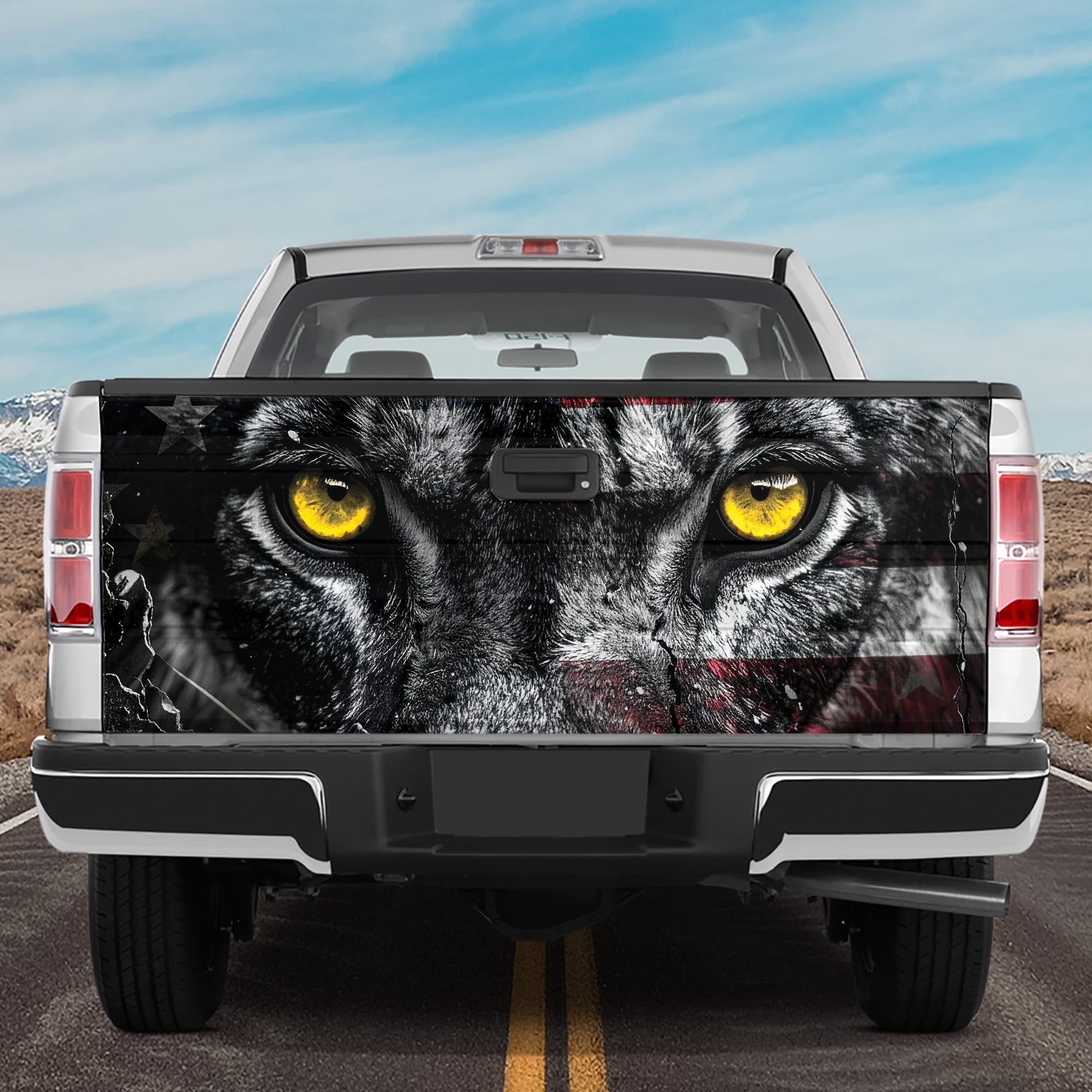 Lotusprinthandmade America Flag Wolf 3D Tailgate Wrap 2 Sizes (24"x58 ...