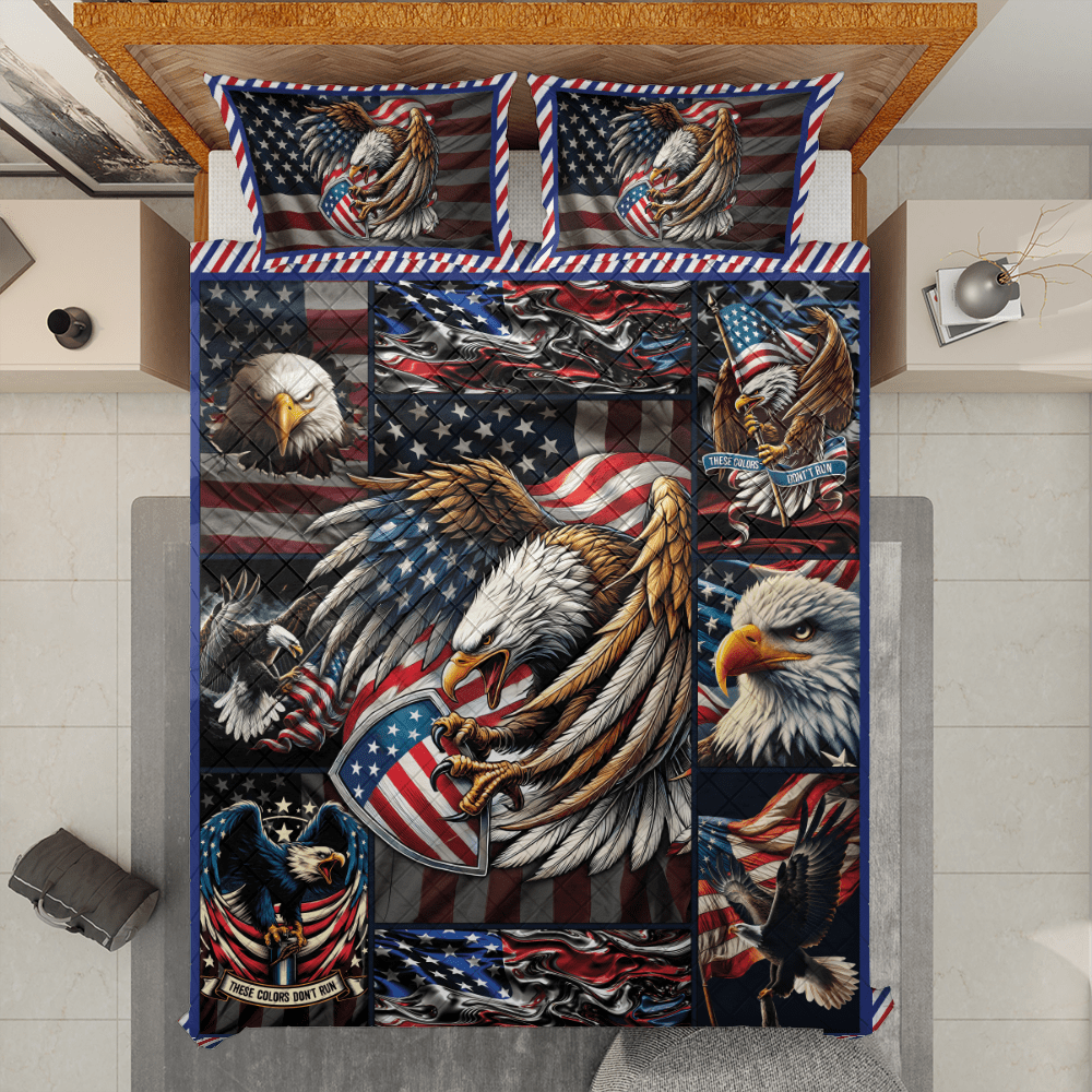 Lotusprinthandmade America Patriotic Eagle Quilt Bedding Set (White ...