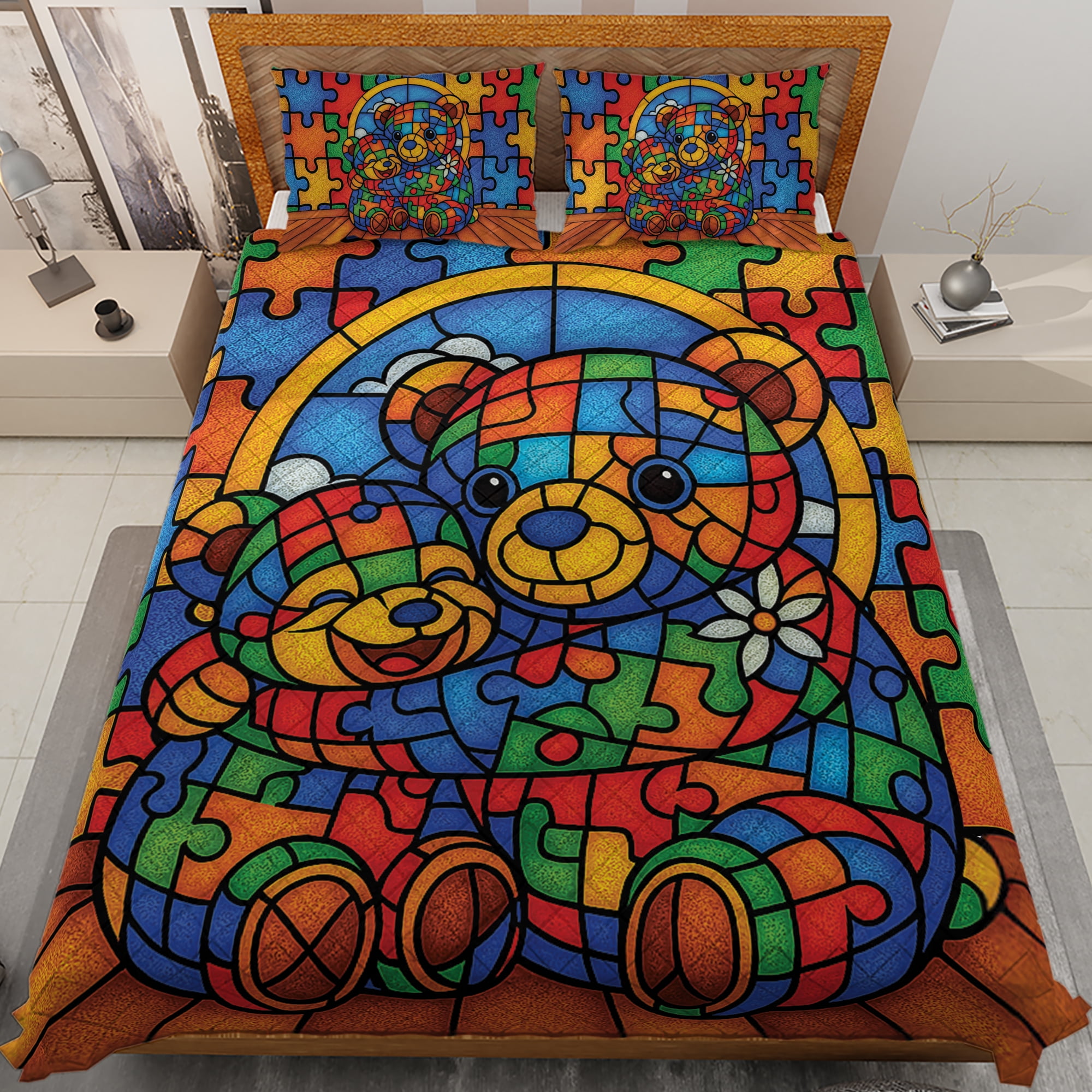 Lotusprinthandmade Autism Awareness Bear Lovers Mom and Kid Quilt ...