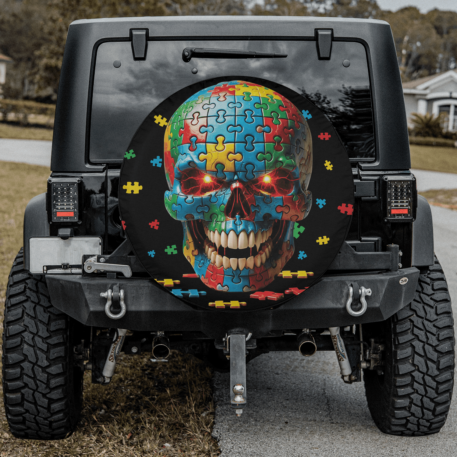 Lotusprinthandmade Autism Awareness Puzzle Skull Spare Tire Cover ...