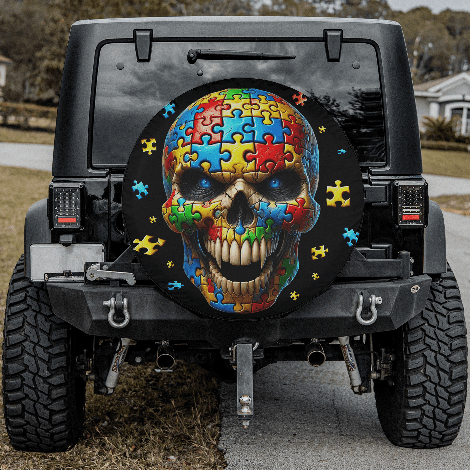 Lotusprinthandmade Autism Awareness Puzzle Skull Spare Tire Cover ...
