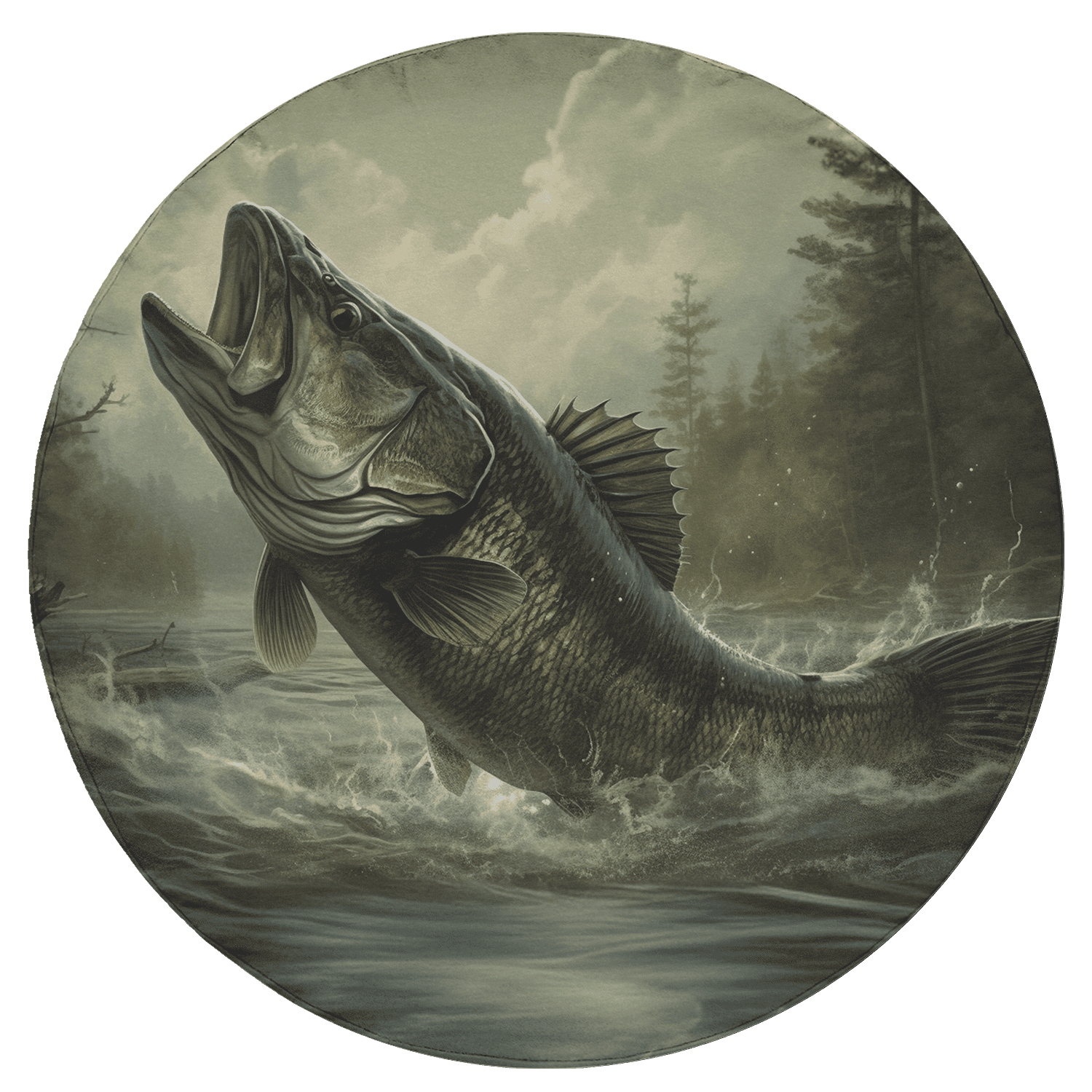 Lotusprinthandmade Bass Jumping Fishing Spare Tire Cover Without Backup ...