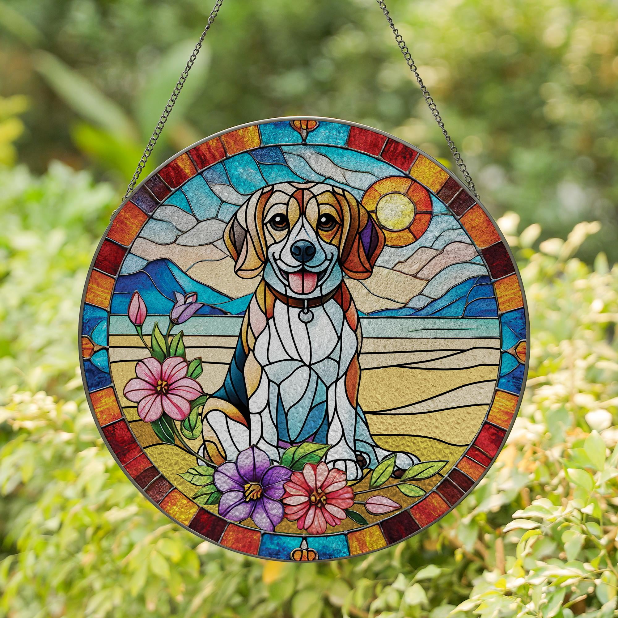 Lotusprinthandmade Beagle Dog Pattern Stained Glass Suncatcher for ...