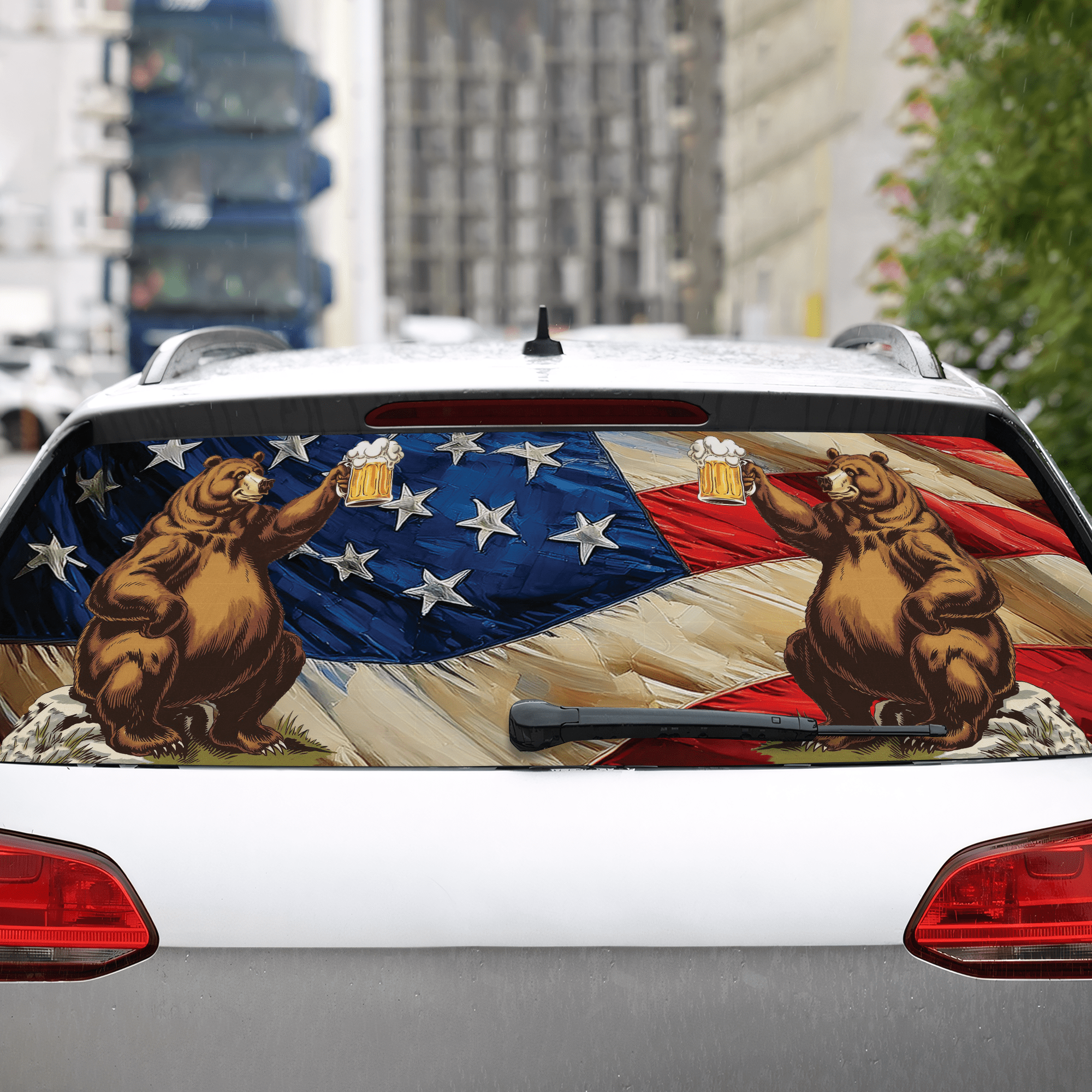 Lotusprinthandmade Bear Lovers US Flag Rear Window Car Decal 3 Sizes ...