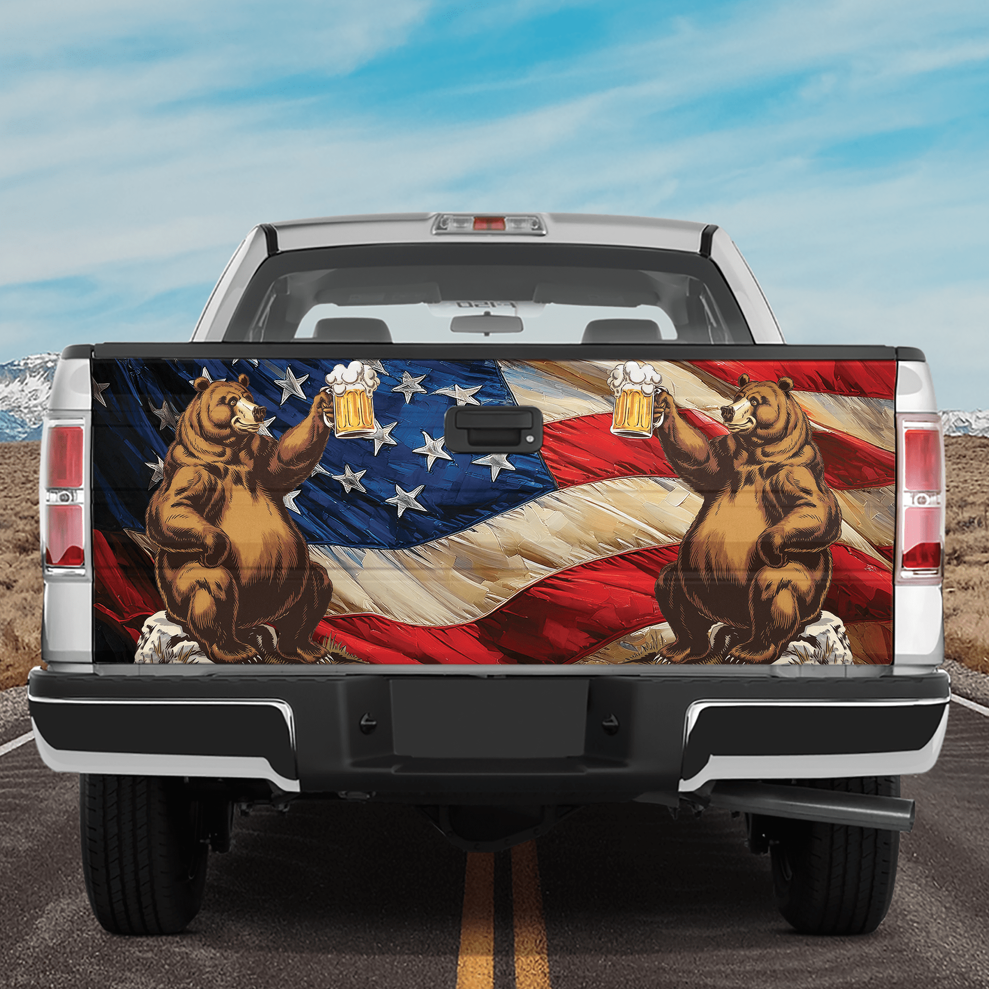Lotusprinthandmade Bear Lovers US Flag Tailgate Wrap 2 Sizes (26"x66 ...
