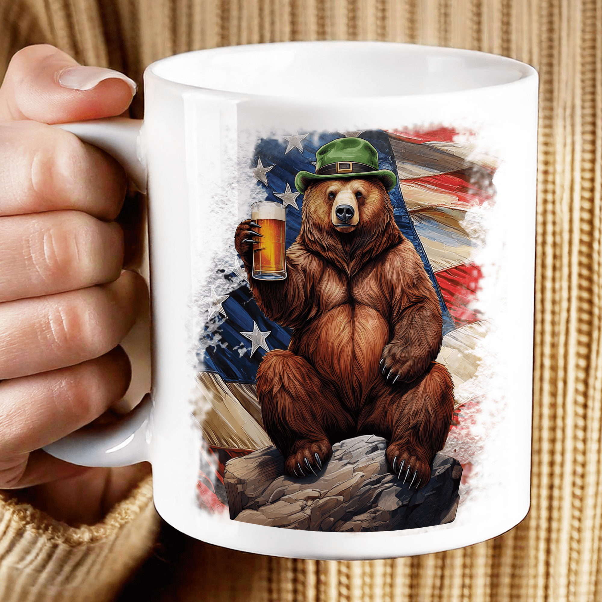 Lotusprinthandmade Bear Lovers US Flag White Ceramic Mug (11oz) (Made ...