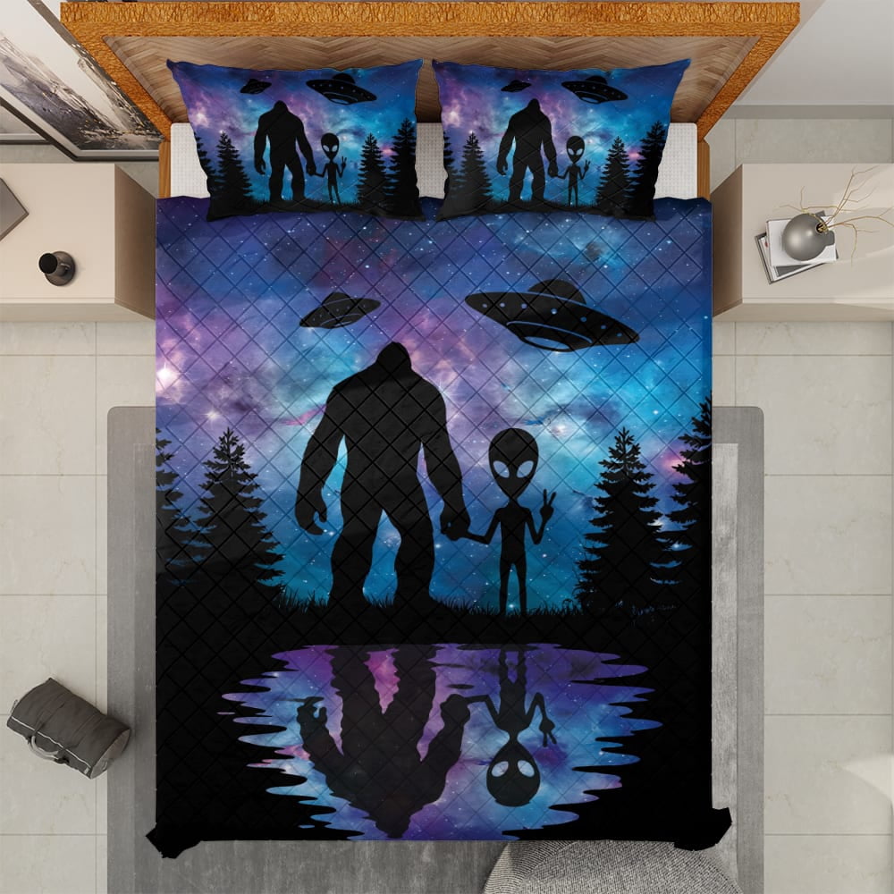 Lotusprinthandmade Bigfoot And UFO 3D Quilt Bedding Set (White Binding ...