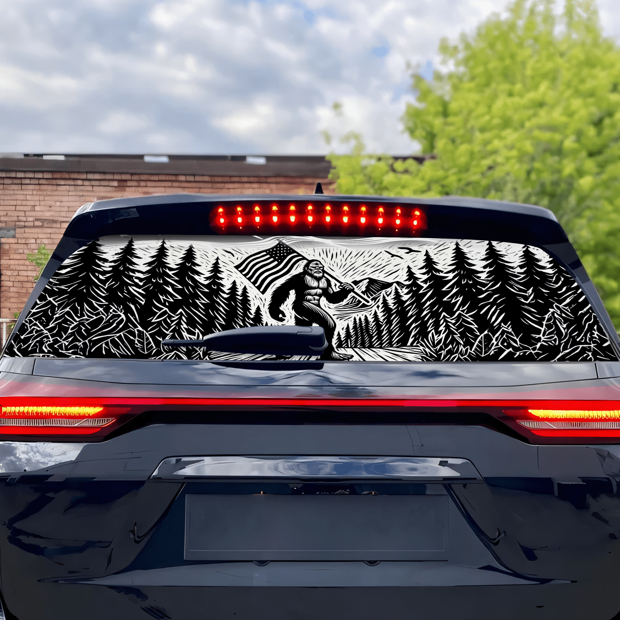 Lotusprinthandmade Bigfoot Camping Mountain Rear Window Car Decal 14" x ...