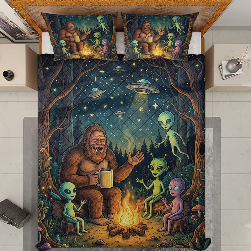 Lotusprinthandmade Bigfoot Cryptid UFO Quilt Bedding Set, White Binding ...
