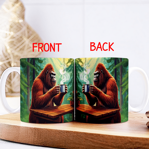 Lotusprinthandmade Bigfoot Drinking Coffee White Ceramic Mug (11oz ...