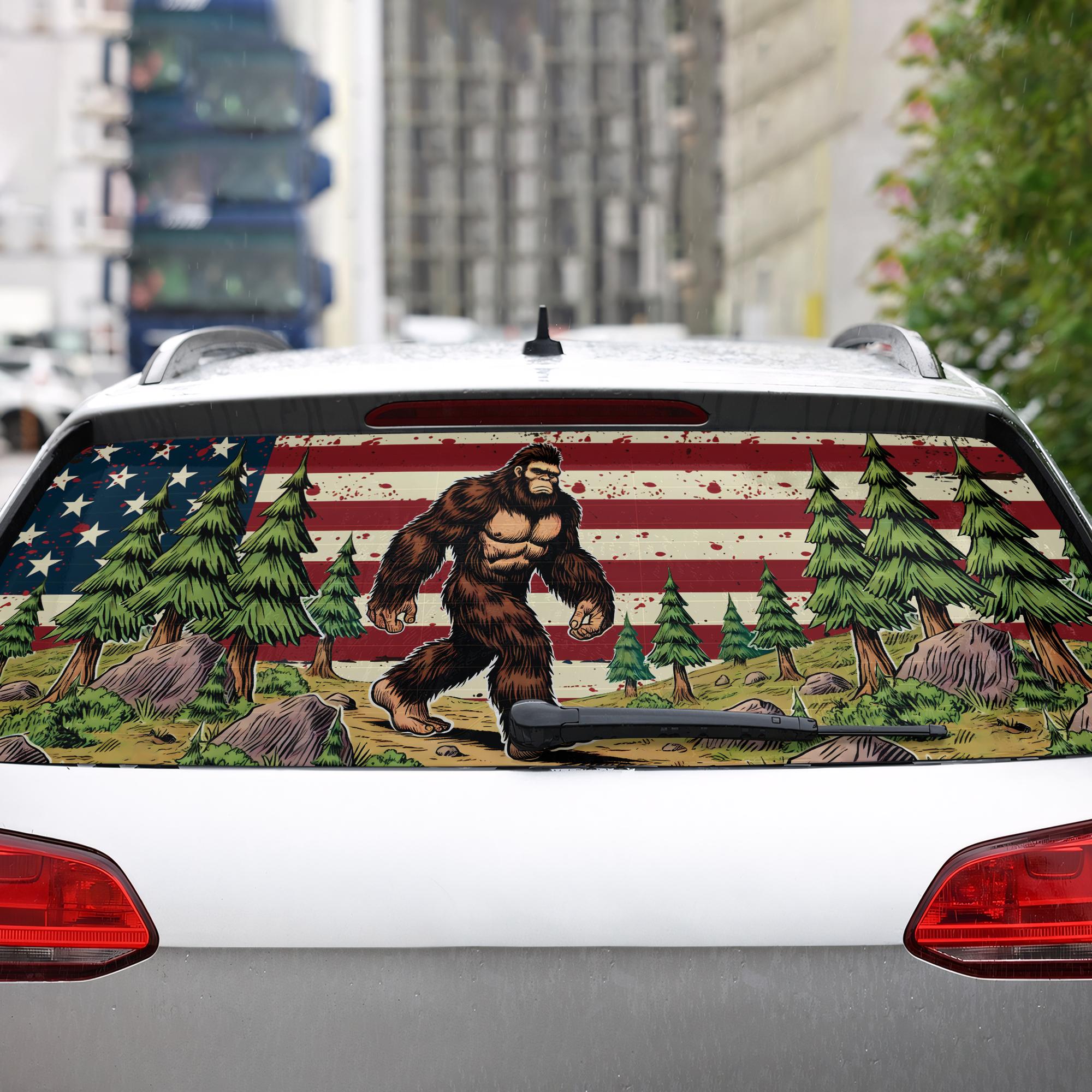 Lotusprinthandmade Bigfoot Forest With America Flag Rear Window Car ...
