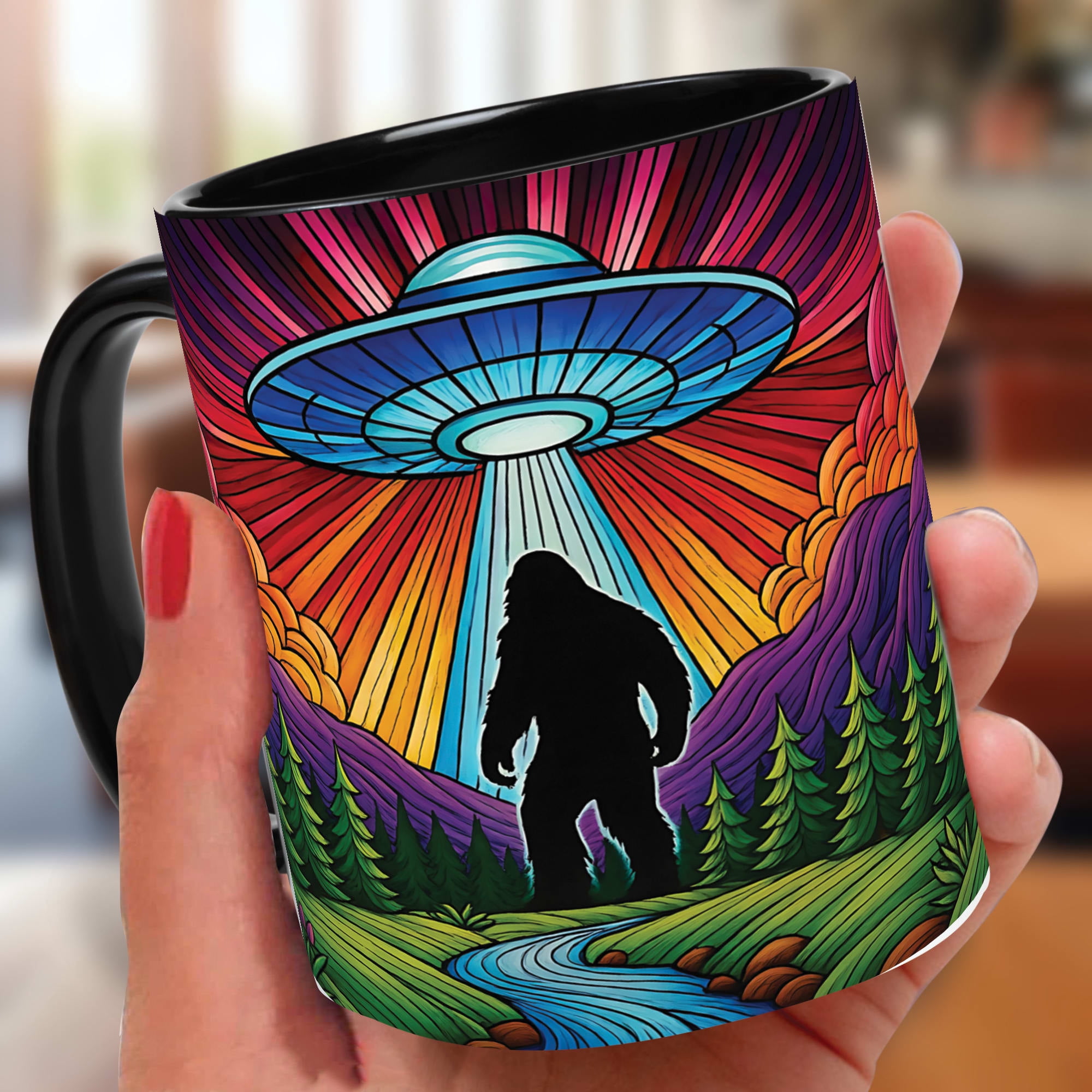 Lotusprinthandmade Bigfoot Lovers Black Accent Mug (15oz) (Made In US ...