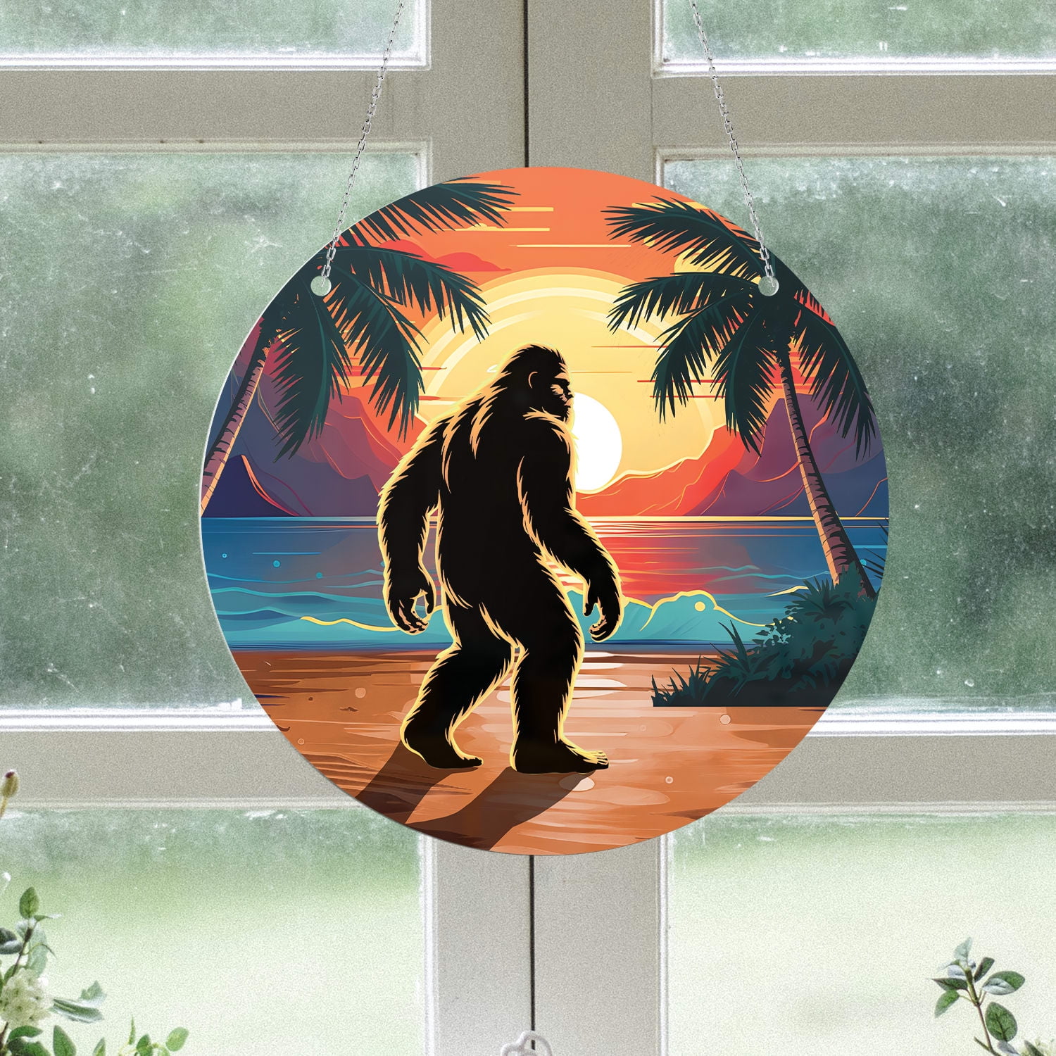Lotusprinthandmade Bigfoot On Beach Sunset Custom Shape Window Hanging ...