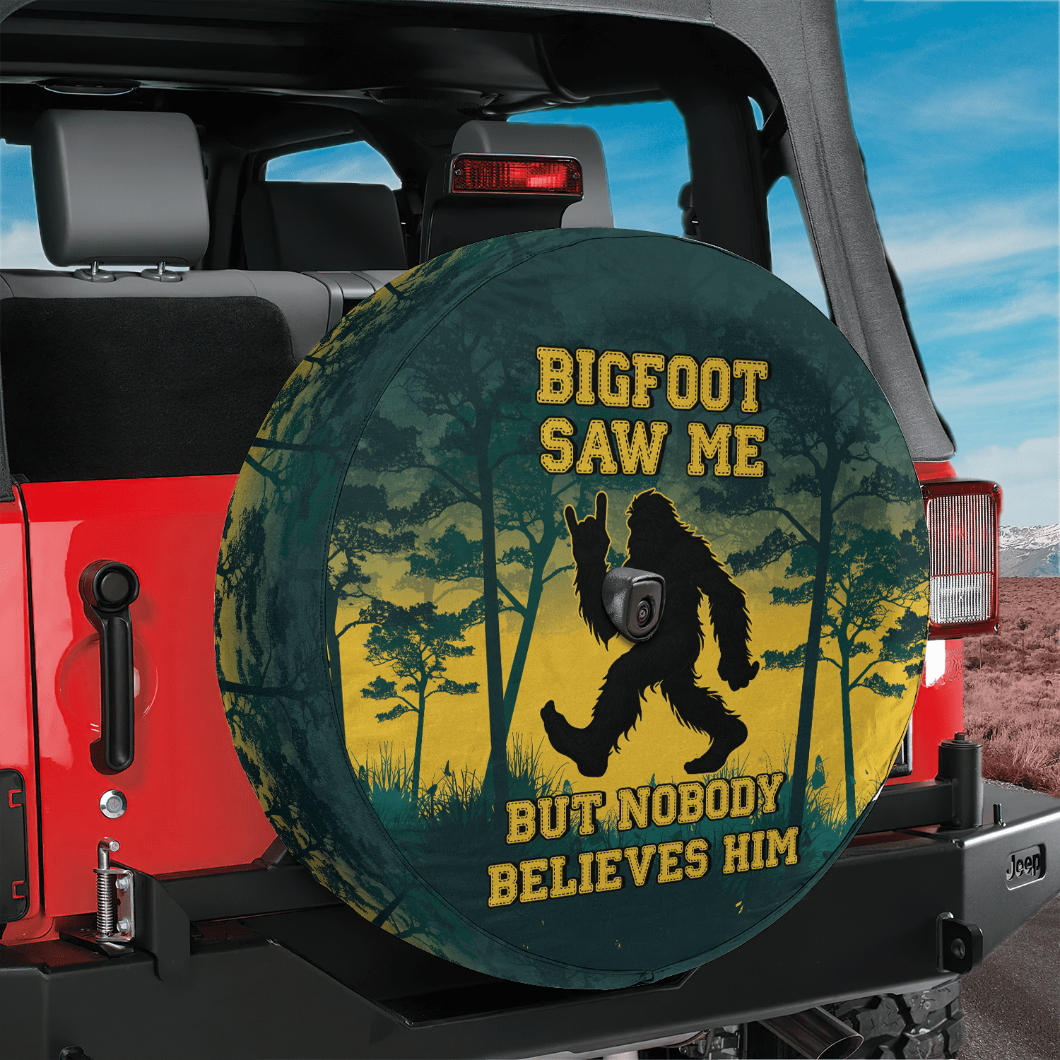 Lotusprinthandmade Bigfoot Saw Me Spare Tire Cover With Backup Camera ...