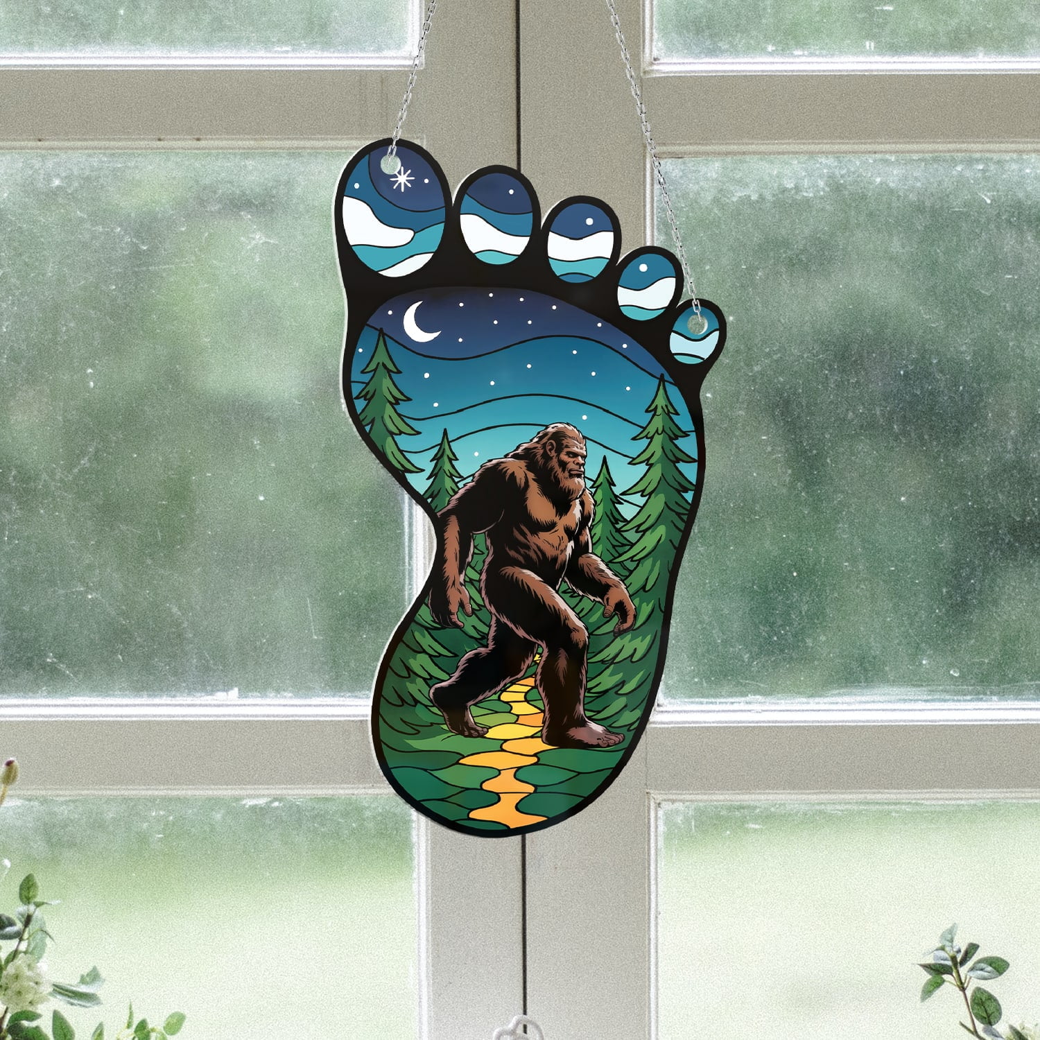 Lotusprinthandmade Bigfoot in Forest Custom Shape Window Hanging ...