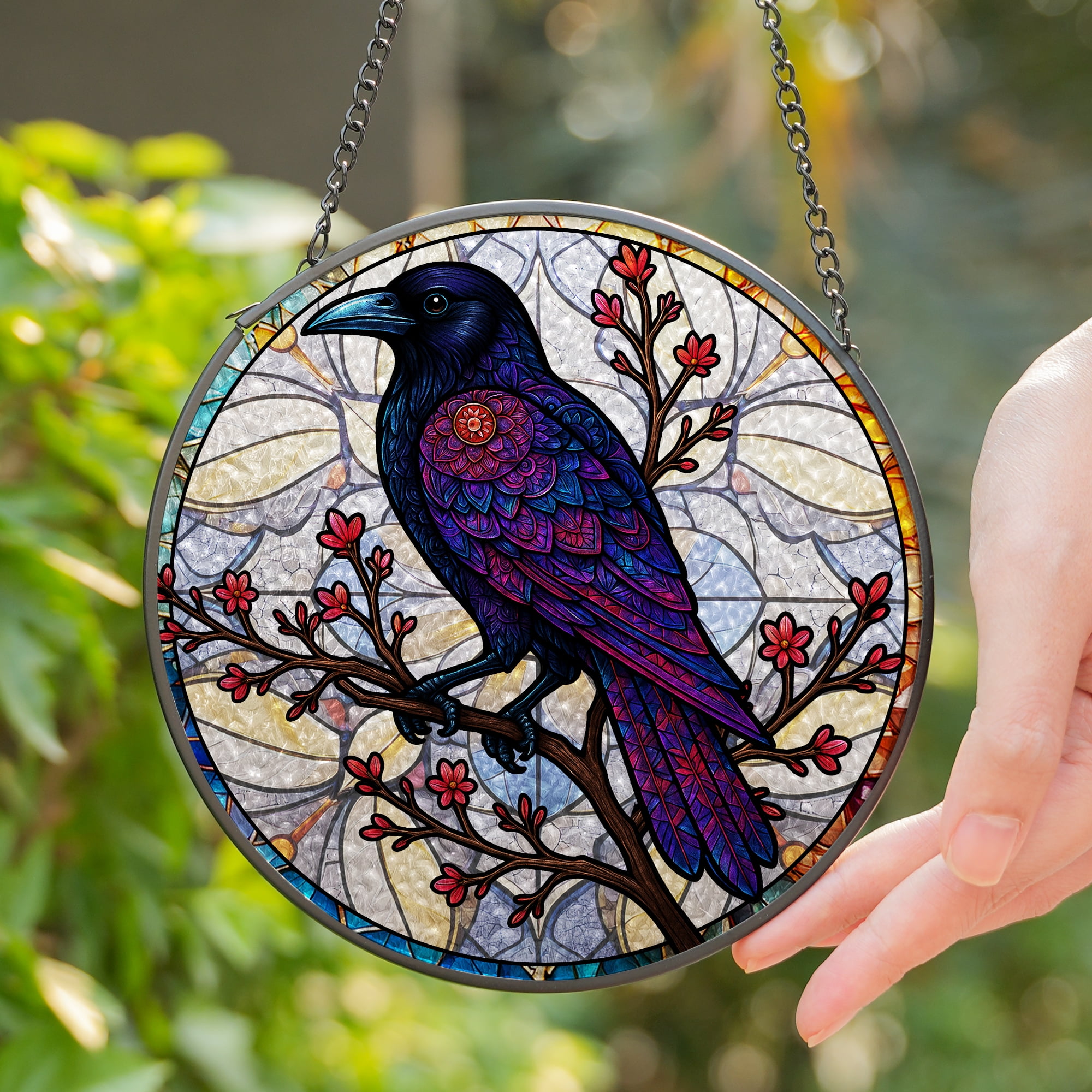 Lotusprinthandmade Black Raven Stained Glass Suncatcher for Window ...