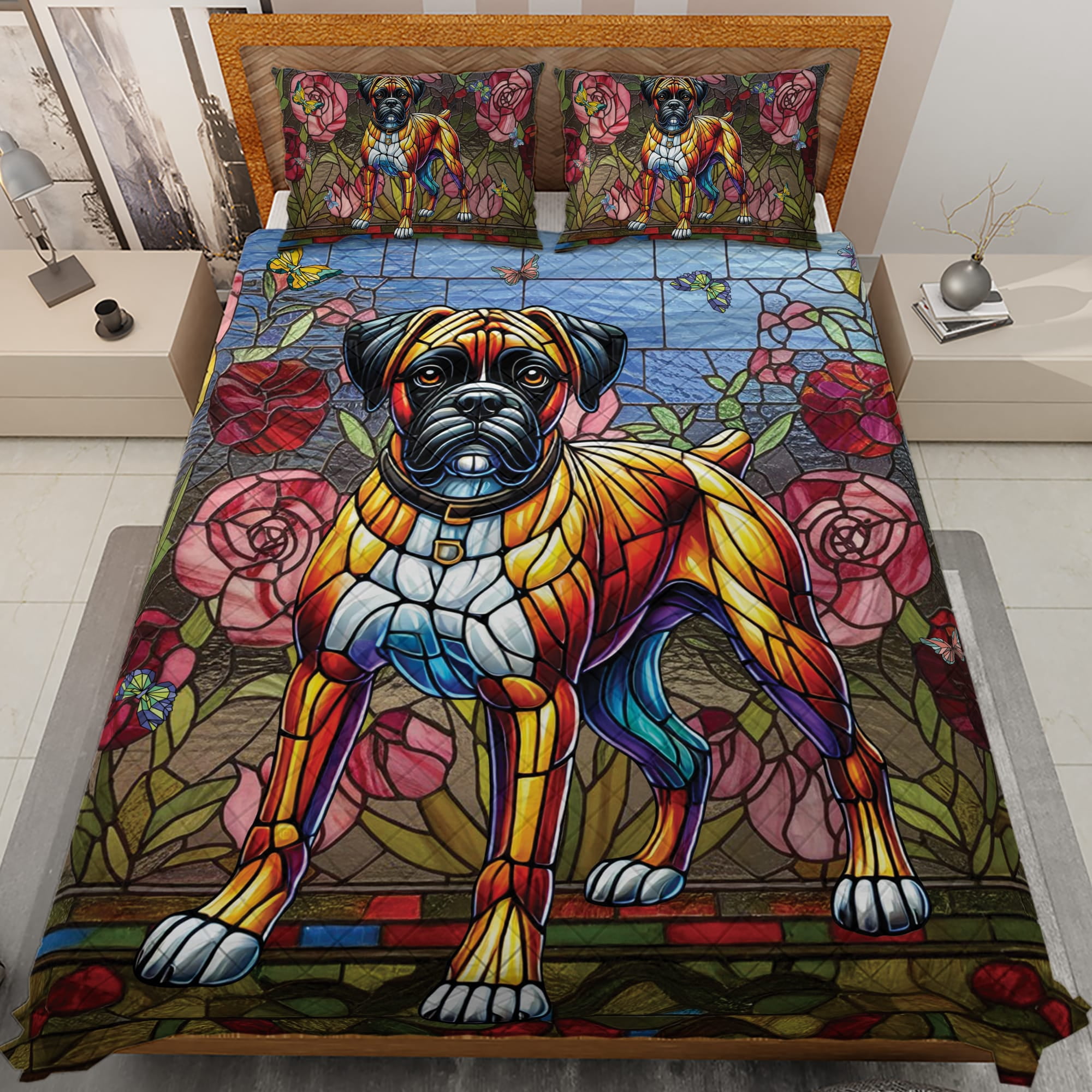 Lotusprinthandmade Boxer Dog 3D Quilt Bedding Set (White Binding) 5 ...