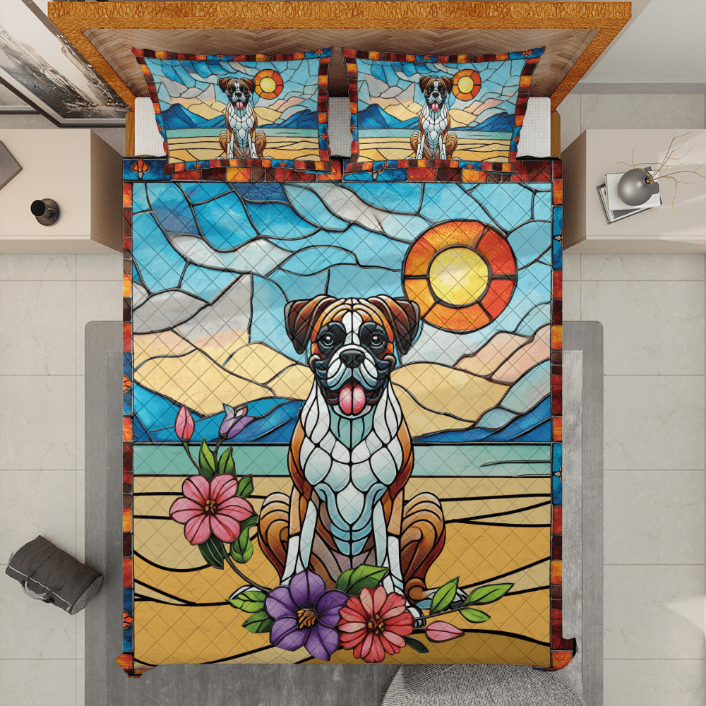Lotusprinthandmade Boxer Dog Pattern Quilt Bedding Set (White Binding ...
