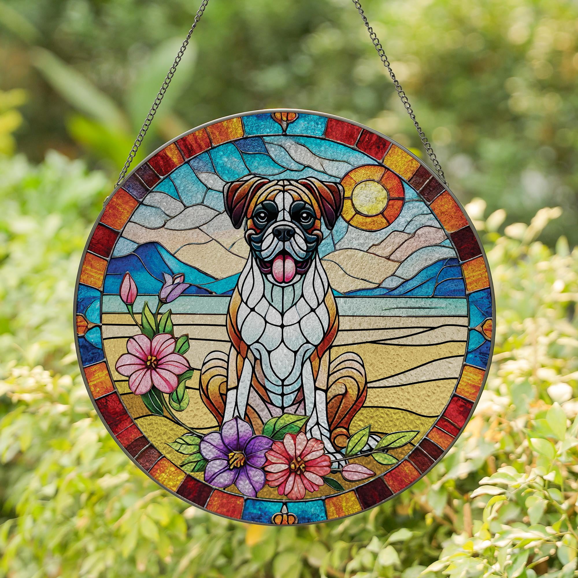 Lotusprinthandmade Boxer Dog Pattern Stained Glass Suncatcher for ...