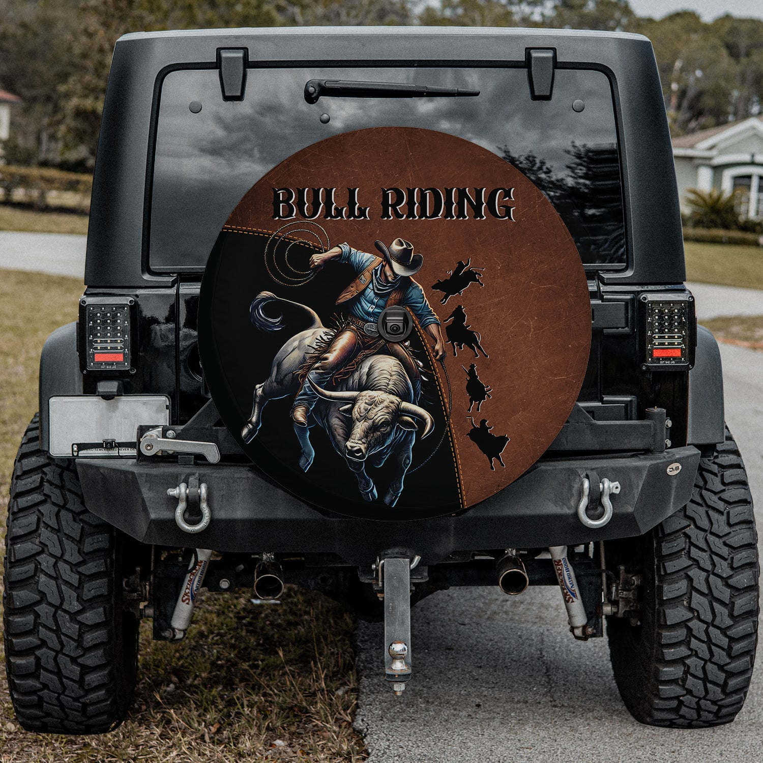 Lotusprinthandmade Bull Riding Brown Rodeo Riding Spare Tire Cover With ...