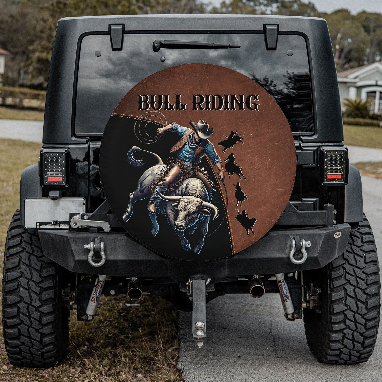 Lotusprinthandmade Bull Riding Brown Rodeo Riding Spare Tire Cover ...