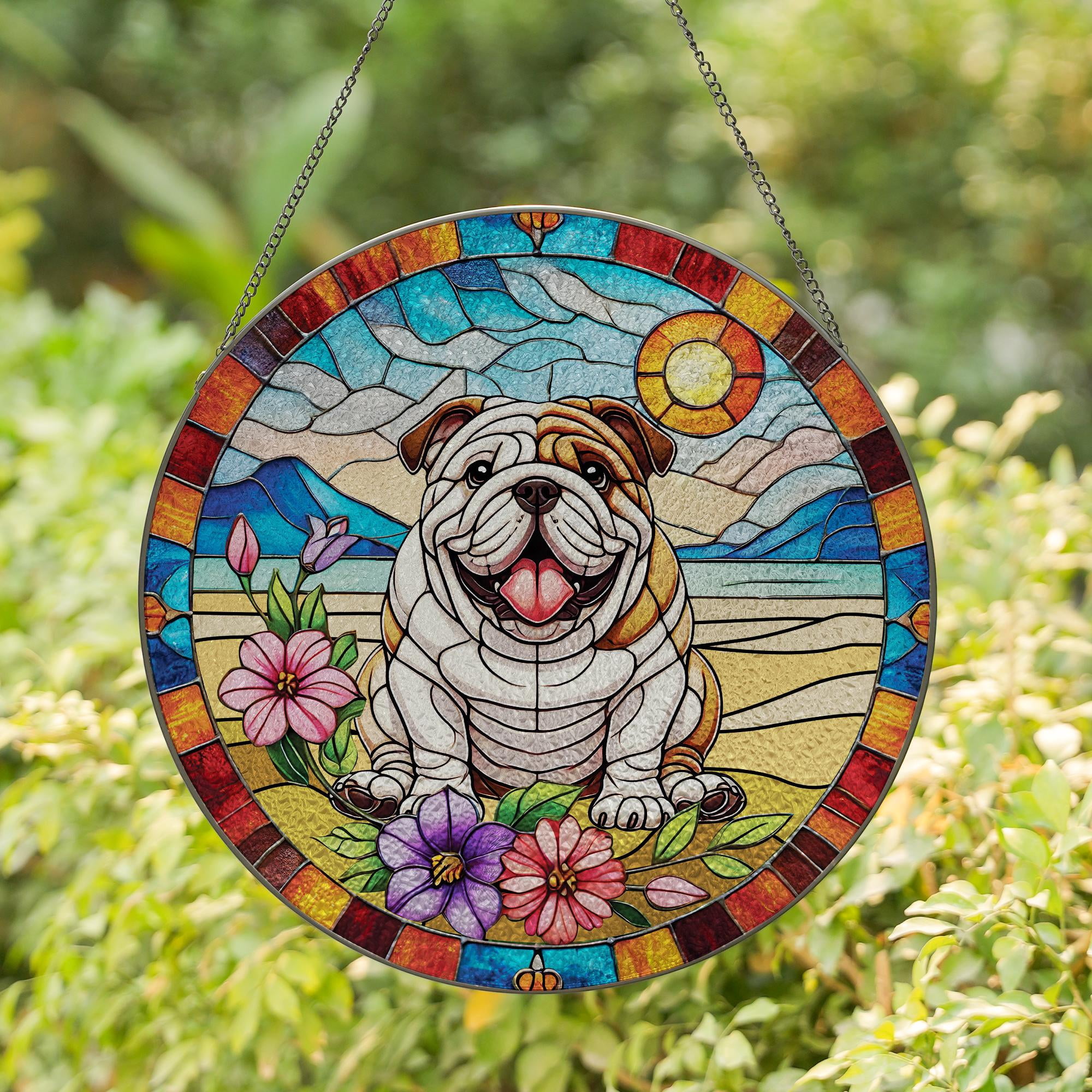 Lotusprinthandmade Bulldog Dog Pattern Stained Glass Suncatcher for ...