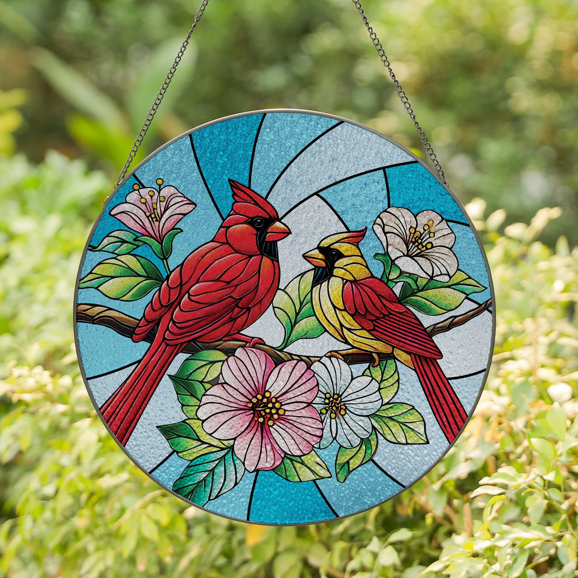 Lotusprinthandmade Cardinal Bird Couple Stained Glass Suncatcher for ...