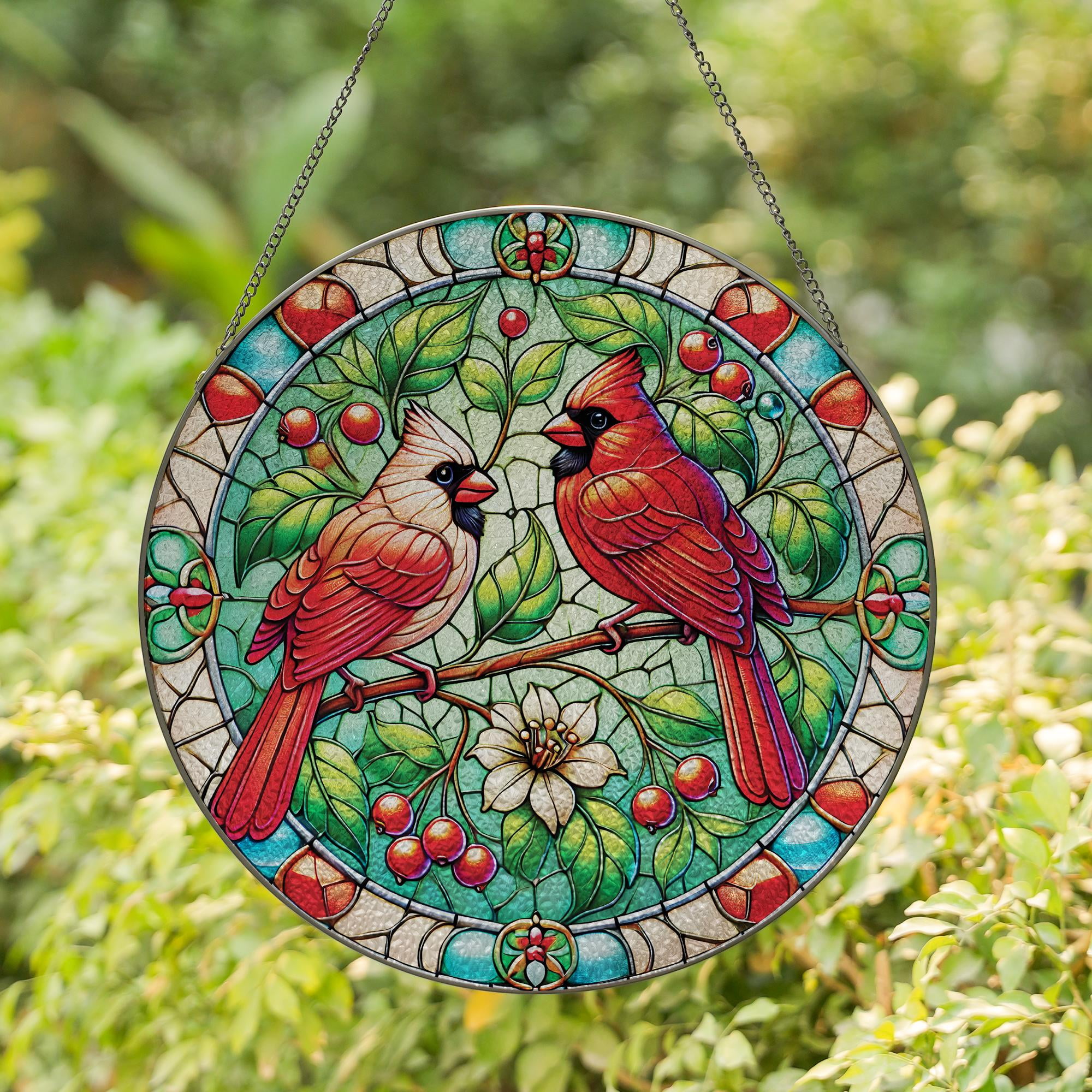 Lotusprinthandmade Cardinal Bird Stained Glass Suncatcher for Window ...