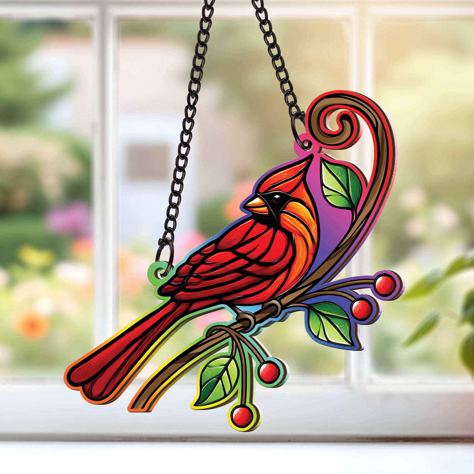 Lotusprinthandmade Cardinal Couple Custom Shape Window Hanging Suncatcher 8.9in, valentine’s day ...