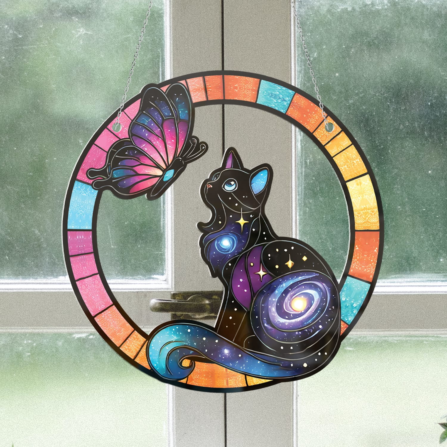 Lotusprinthandmade Cat and Butterfly Design Custom Shape Window Hanging ...