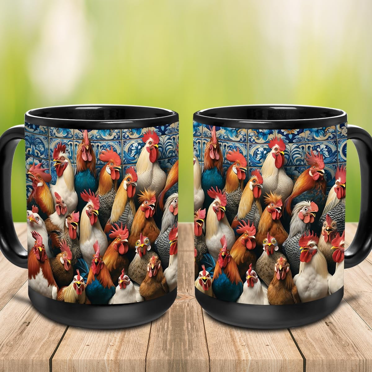Lotusprinthandmade Chicken Lovers Black Ceramic Mug (15 oz) (Made In US ...