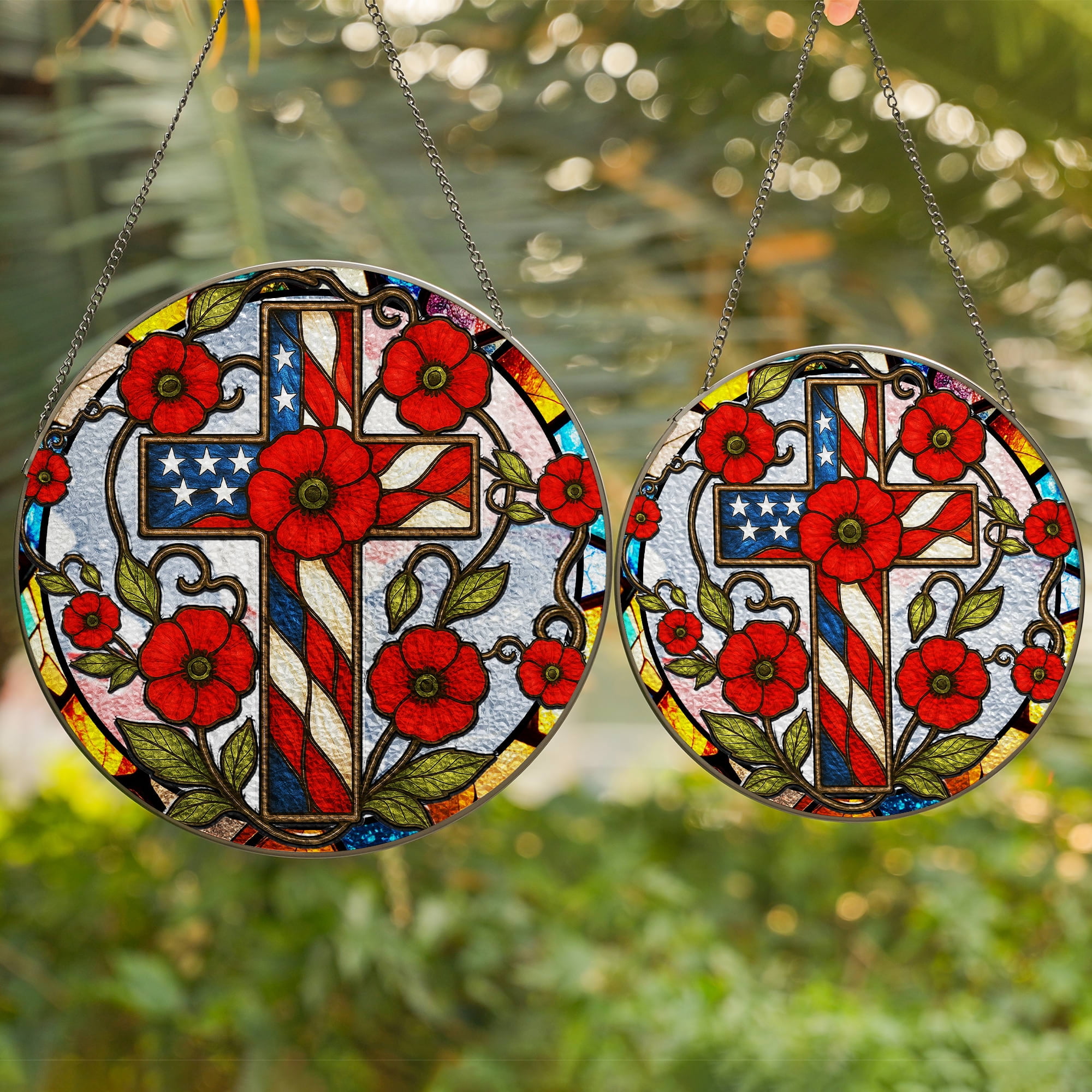 Lotusprinthandmade Christian America Floral Stained Glass Suncatcher ...