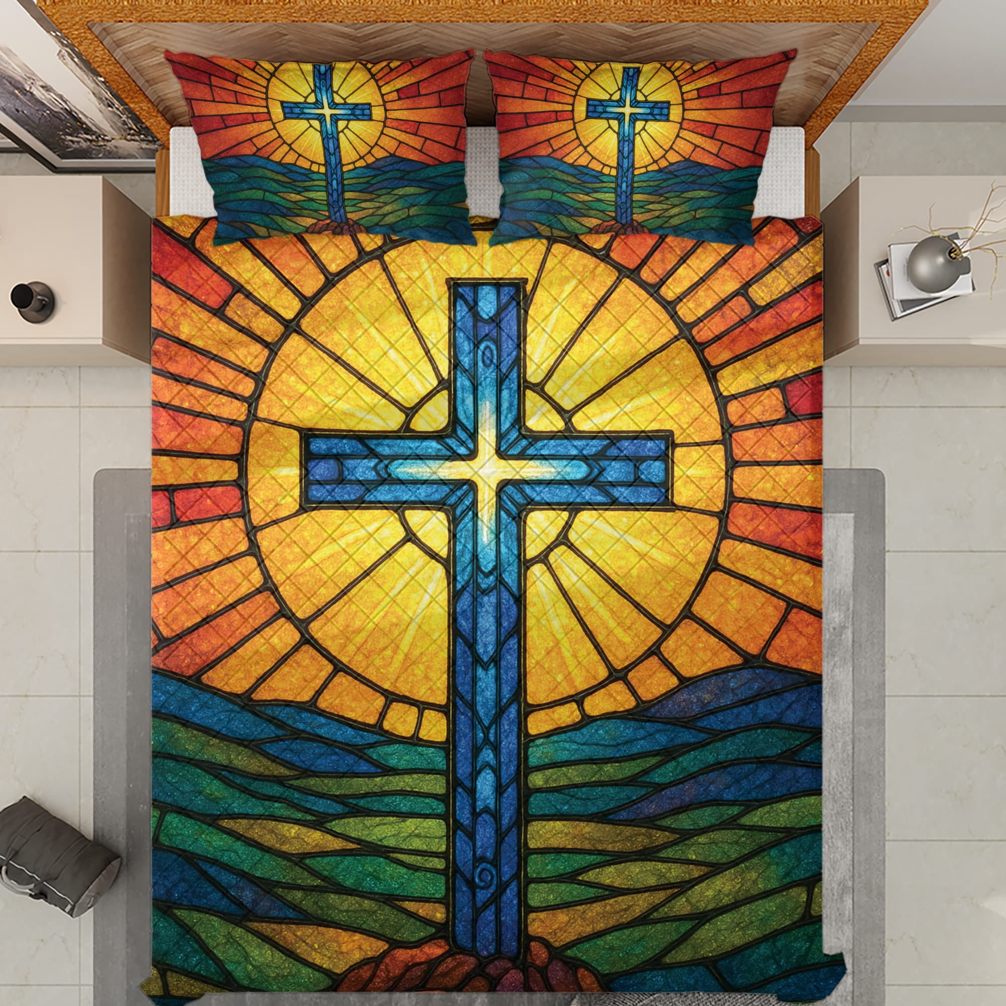 Lotusprinthandmade Christian Faith-Based God Quilt Bedding Set (White ...