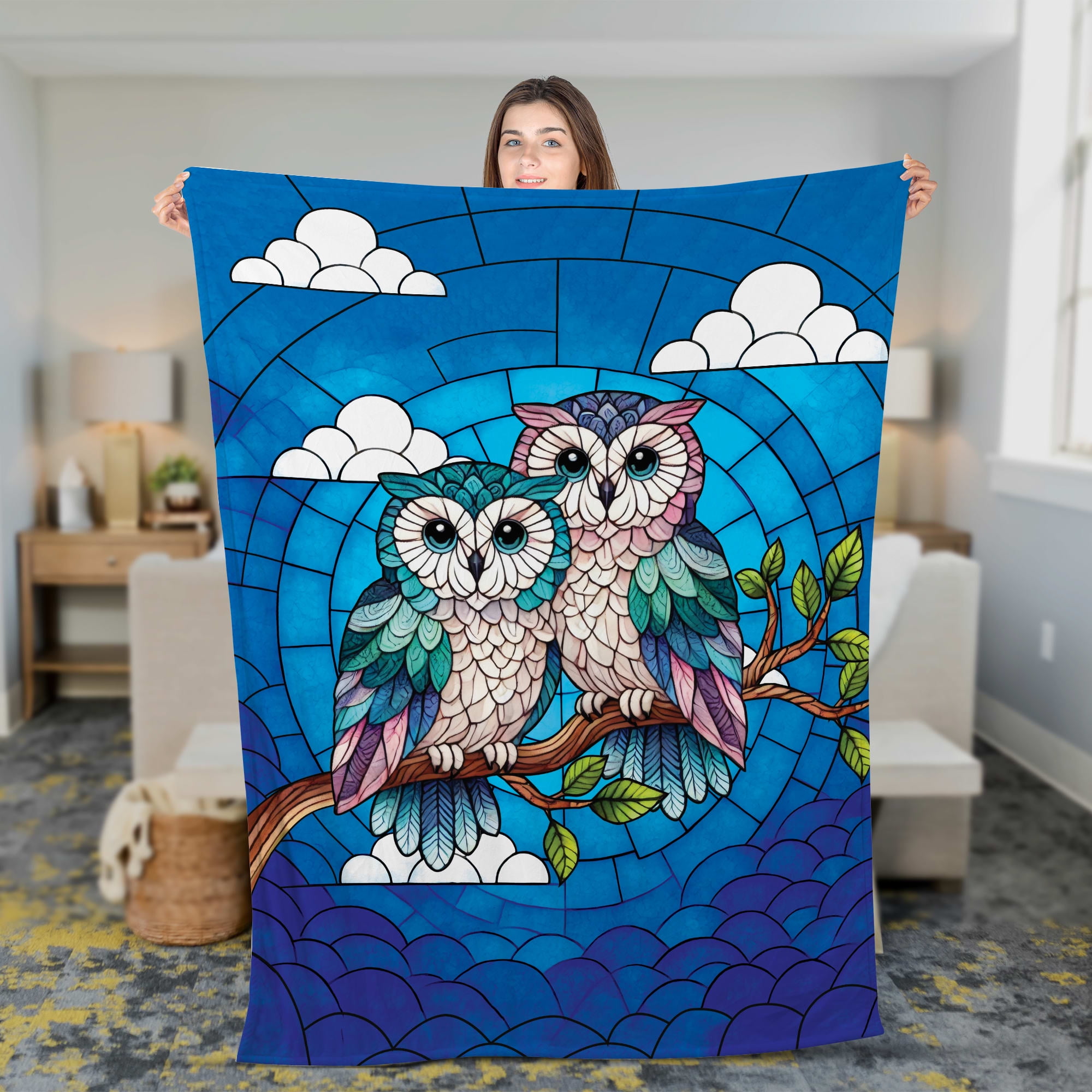 Lotusprinthandmade Colorful Bird Owl Fleece Blanket 2 Sizes (Made in US ...